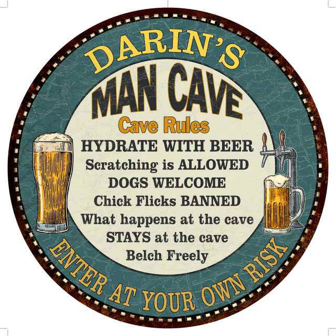 DARIN'S Man Cave Rules 14" Round Metal Sign Garage Wall Decor ...