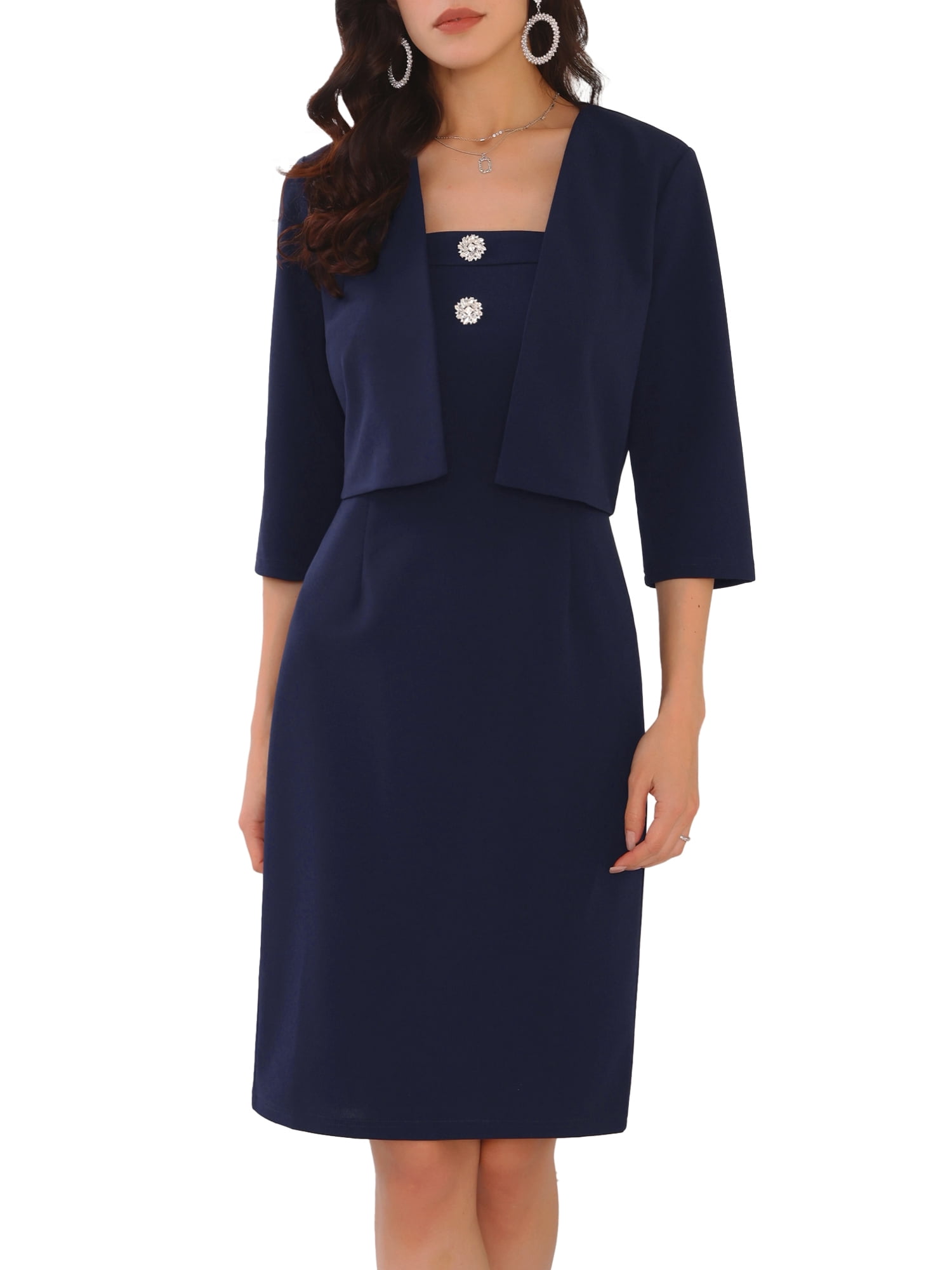 DARING DIVA 2 Pieces Outfits Half Sleeve Cardigan Dress Suit Set L Navy ...