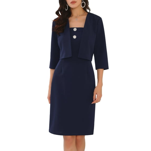 DARING DIVA 2 Pieces Outfits Half Sleeve Cardigan Dress Suit Set S Navy Blue - Walmart.com