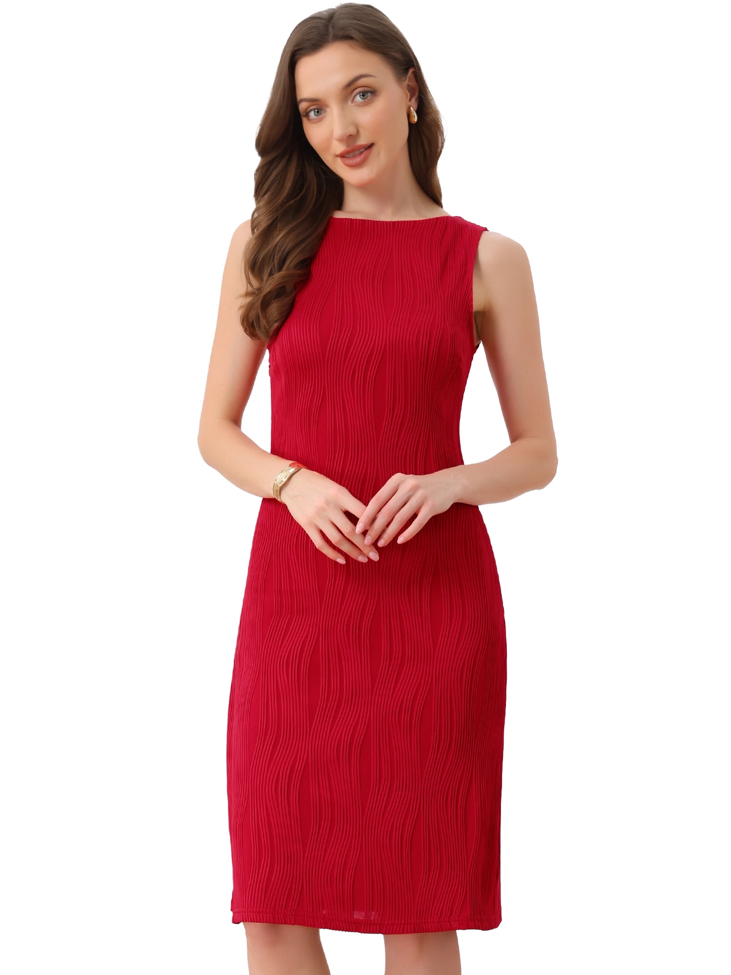 DARING DIVA Boat Neck Textured Sleeveless Sheath Dress XS Red - Walmart.com