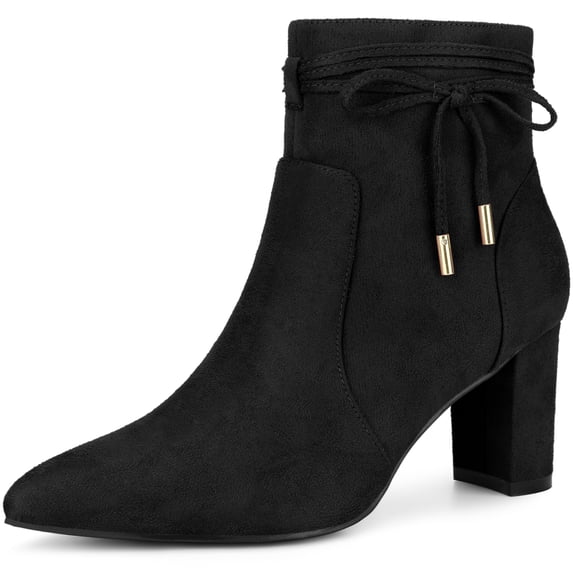 DARING DIVA Bow Tie Booties Ankle Boots Pointed Toe Block Heel Boots ...