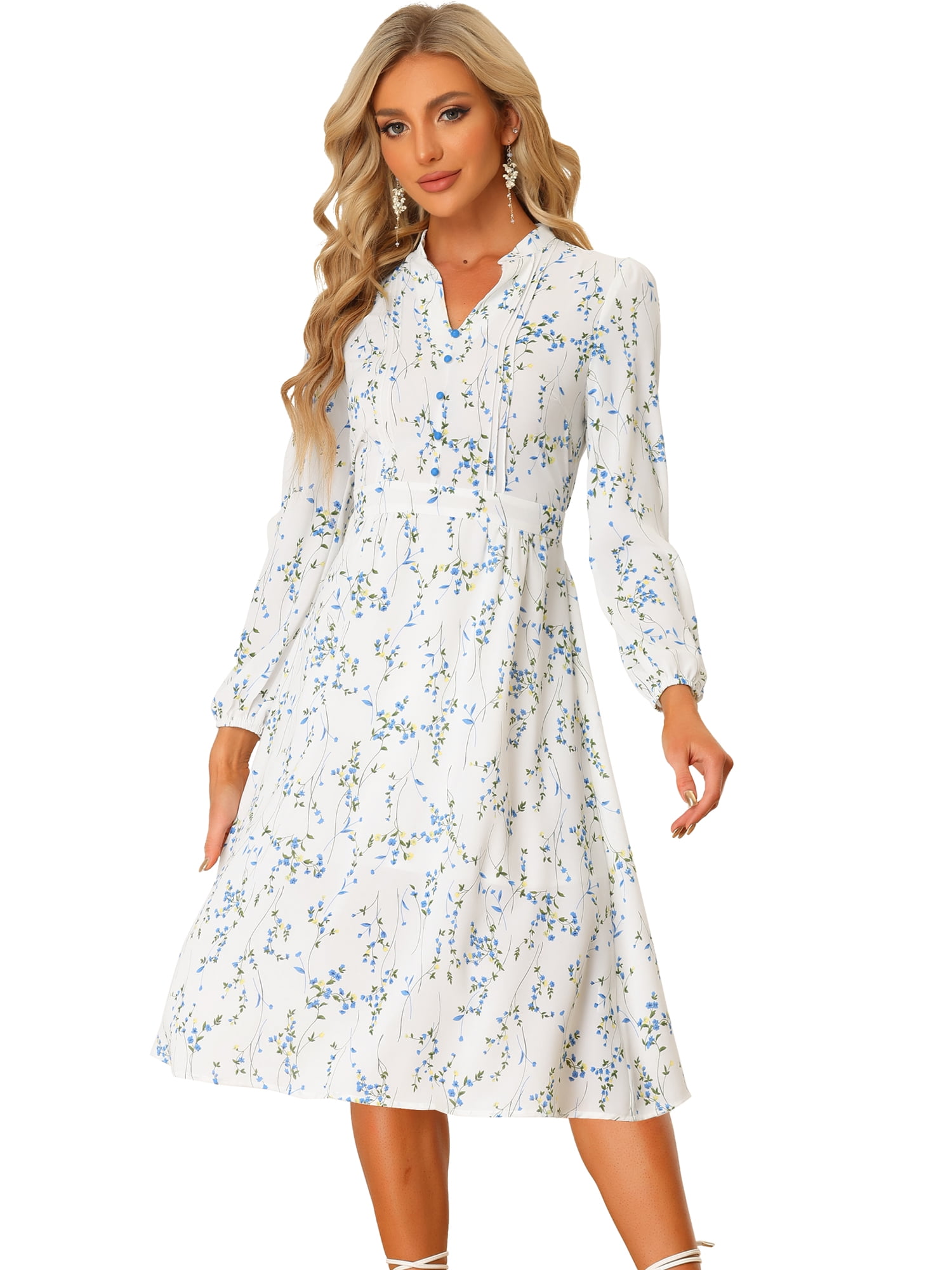 DARING DIVA Button Up Split Long Sleeve Floral Flowy Party Maxi Dress L White - Walmart.com