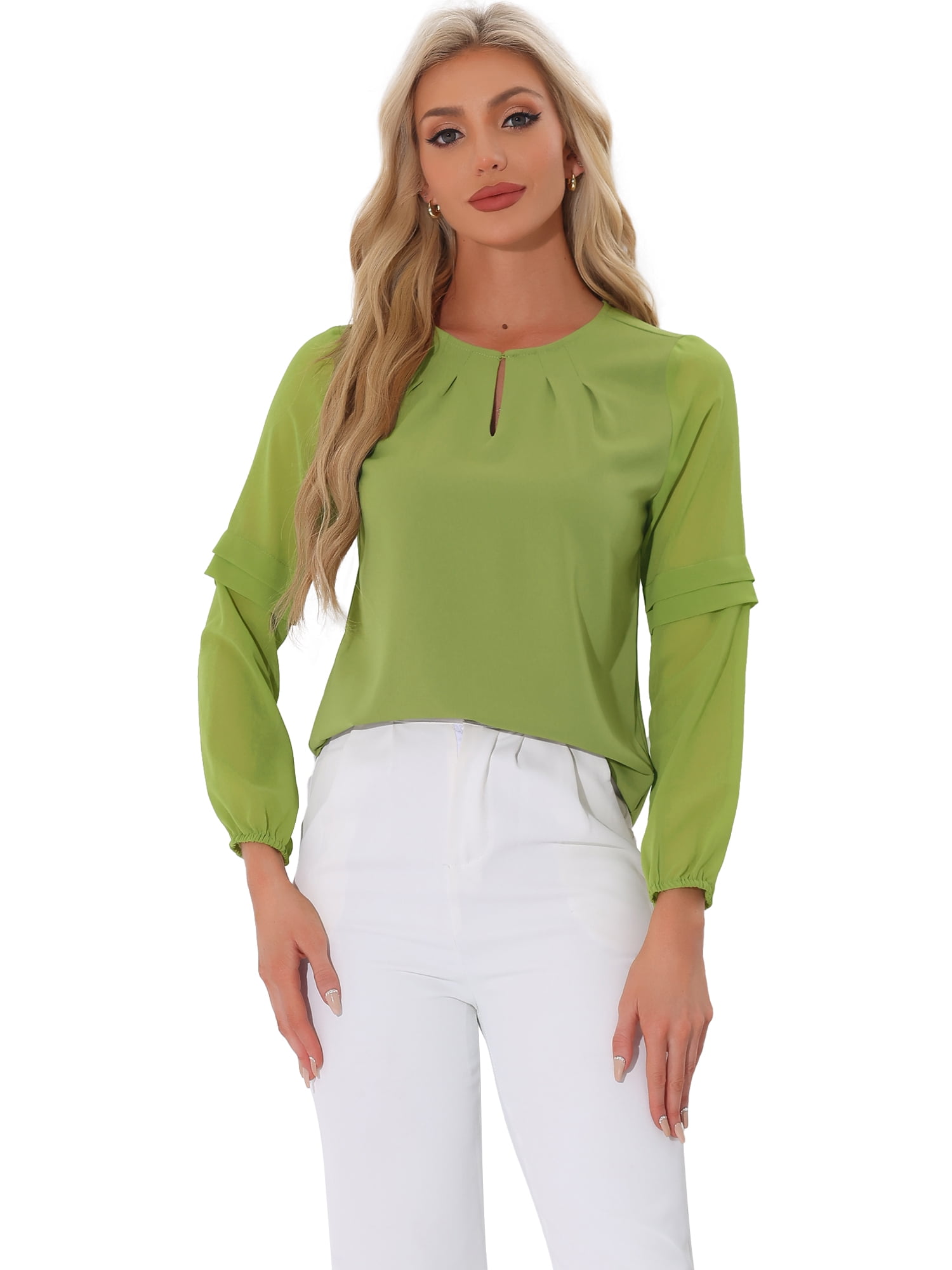 DARING DIVA Chiffon Semi Sheer Long Sleeves Blouses XL Greens - Walmart.com