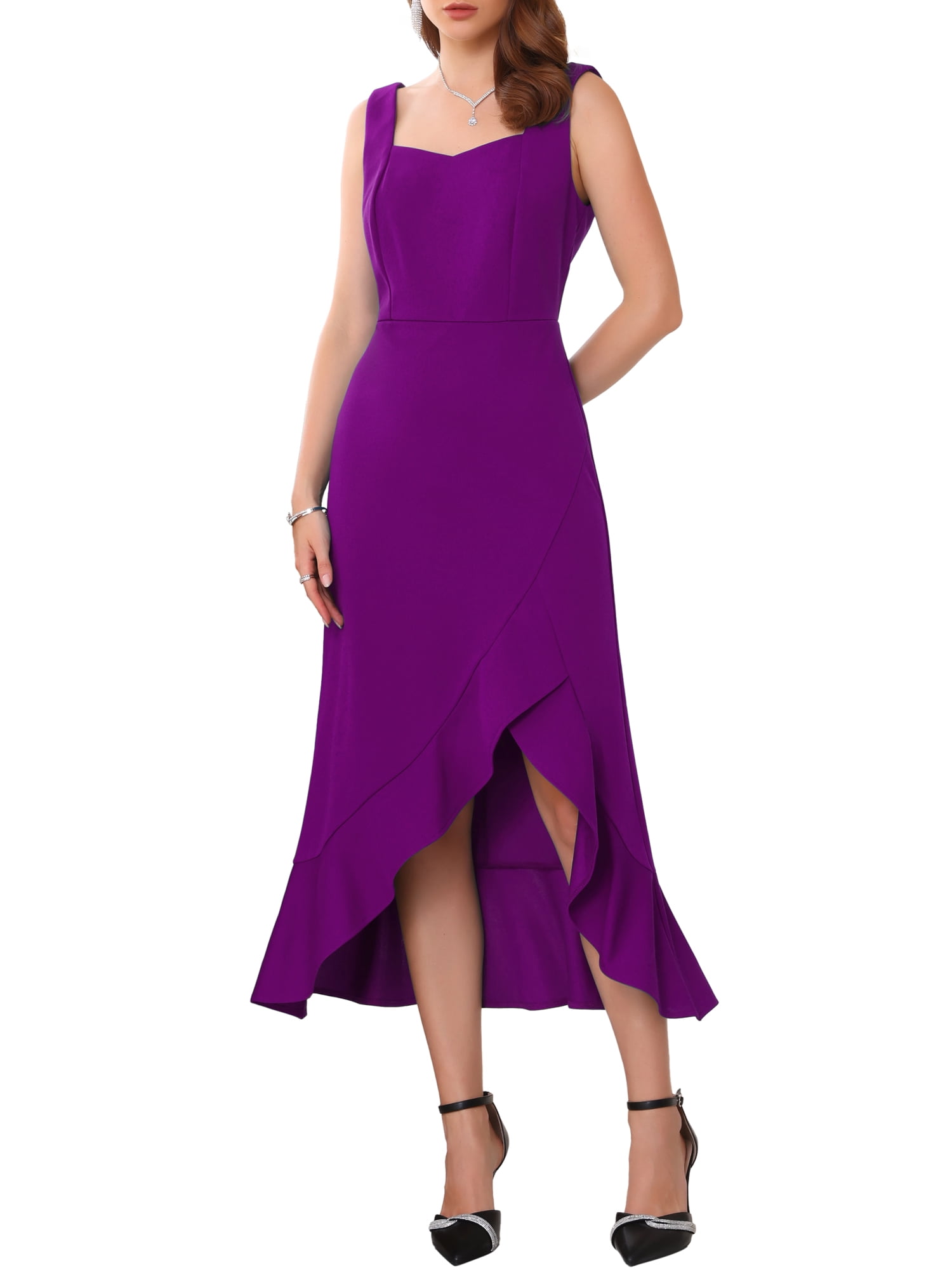 DARING DIVA Women's High Low Cocktail Elegant Ruffles Split Hem Dress M ...