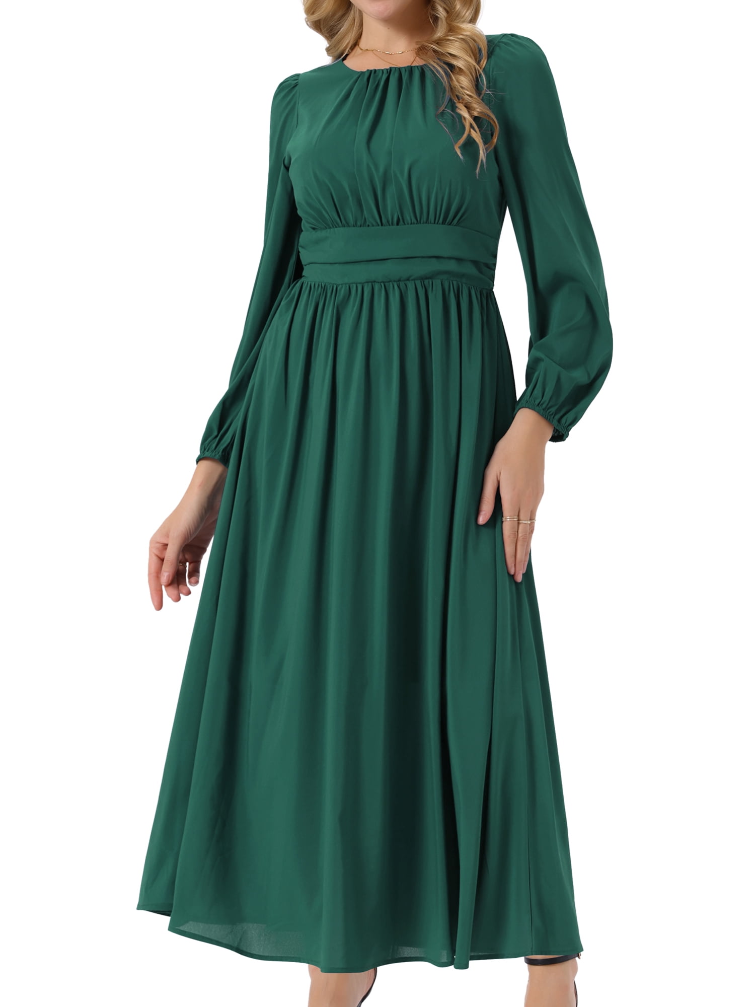 DARING DIVA Cocktail Lantern A-Line Chiffon Dress L Dark Green ...