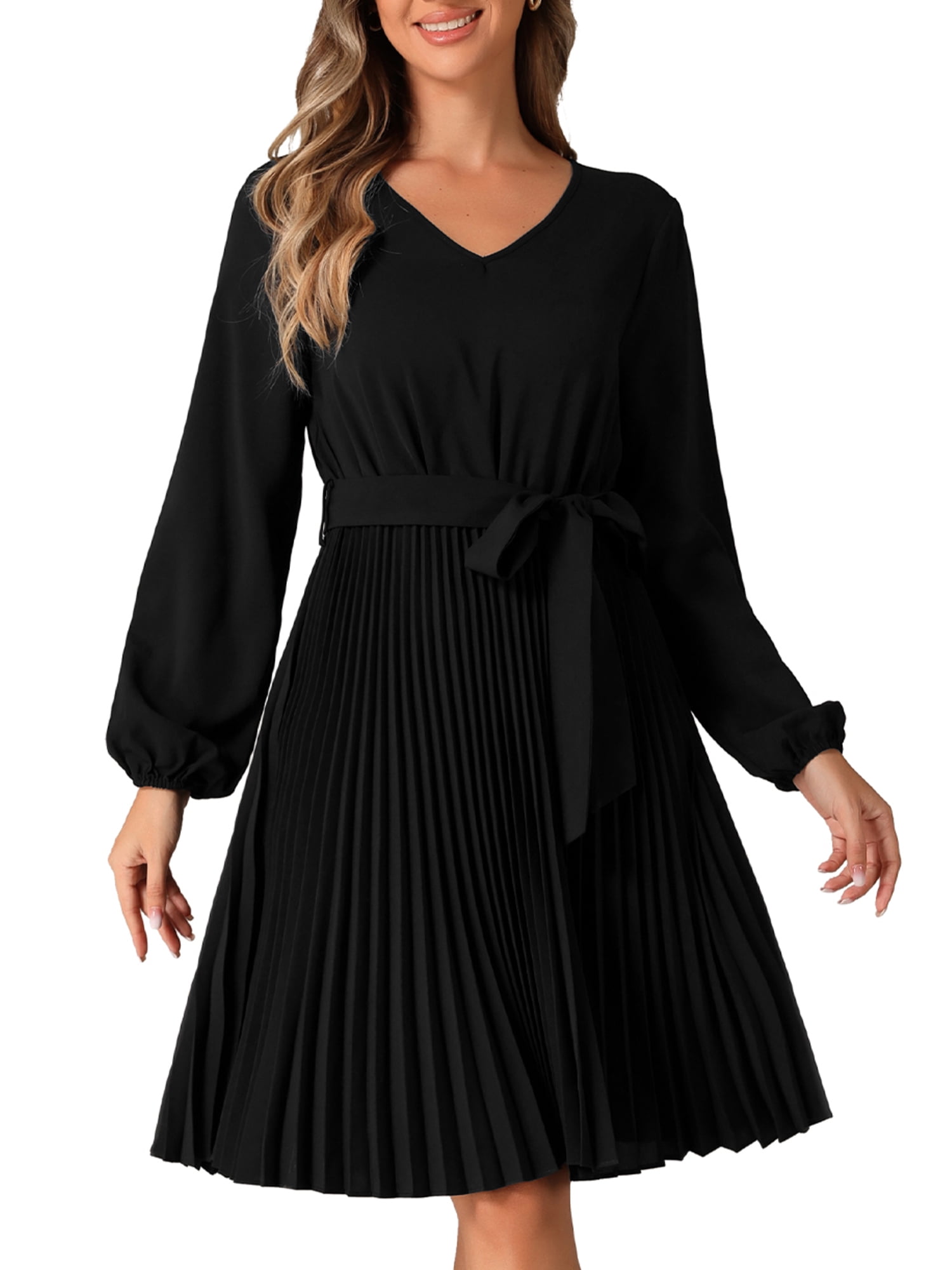 DARING DIVA Cocktail Long Sleeve Tie Waist Pleated A Line Flowy Dress XS Black - Walmart.com