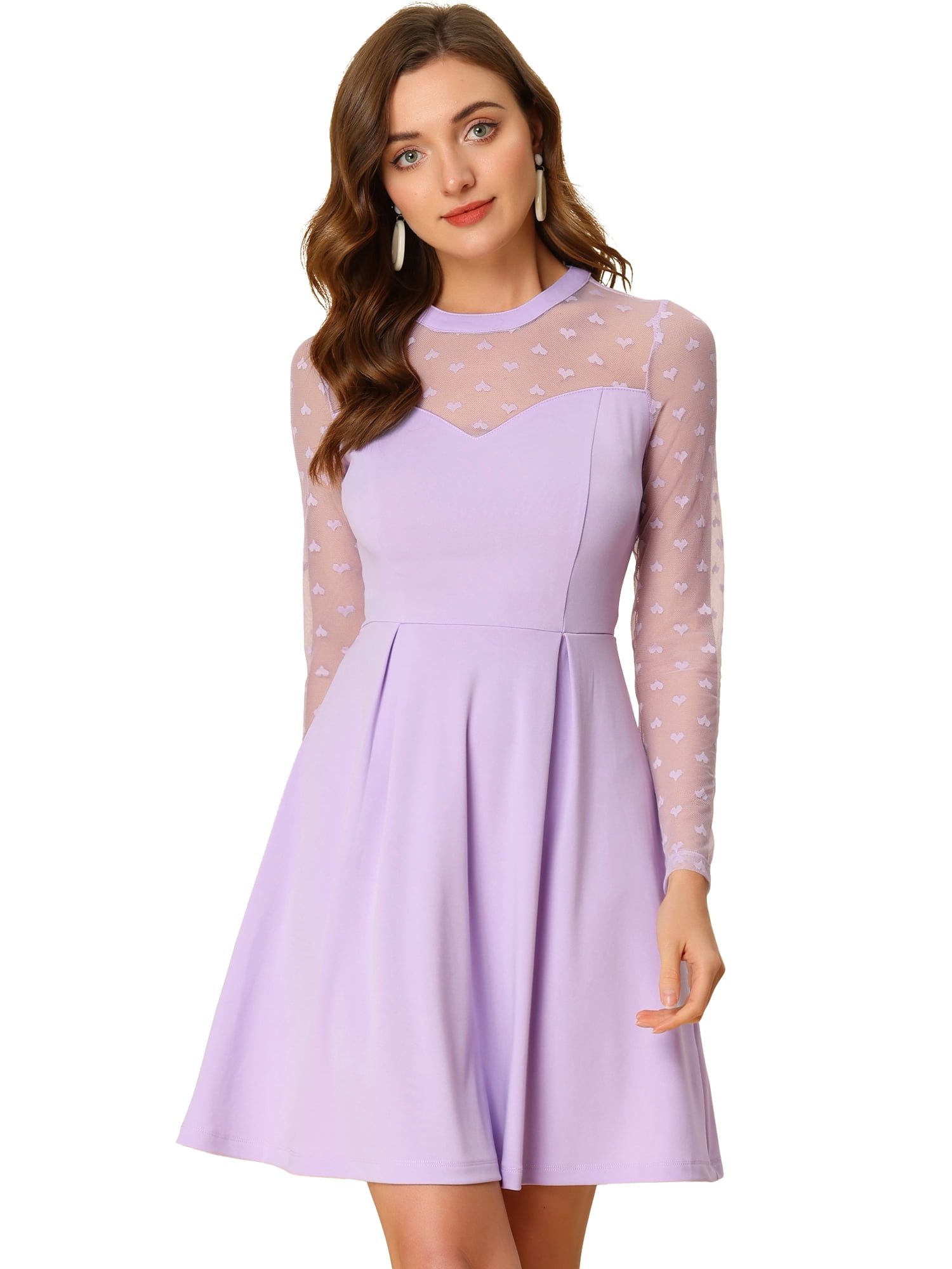 DARING DIVA Crew Neck Mesh Heart Polka Dots Sheer Skater Party Dress XL Purple - Walmart.com