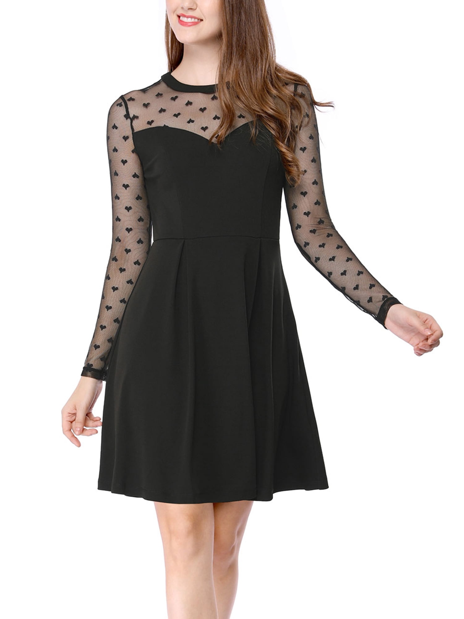 DARING DIVA Crew Neck Mesh Heart Polka Dots Sheer Skater Party Dress XS Black - Walmart.com