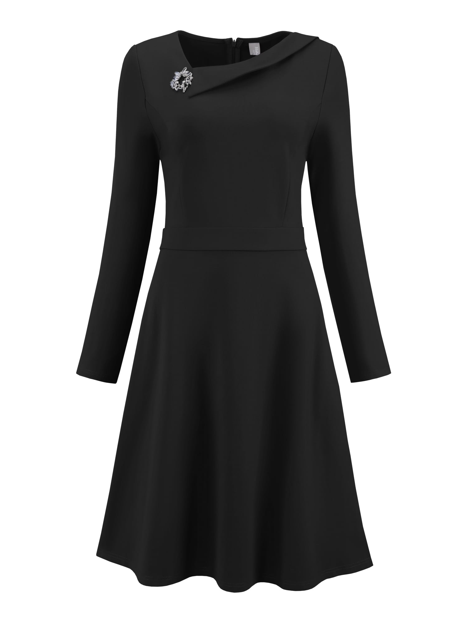 DARING DIVA Elegant A-Line with Asymmetrical Neckline Dress 2XL Black ...