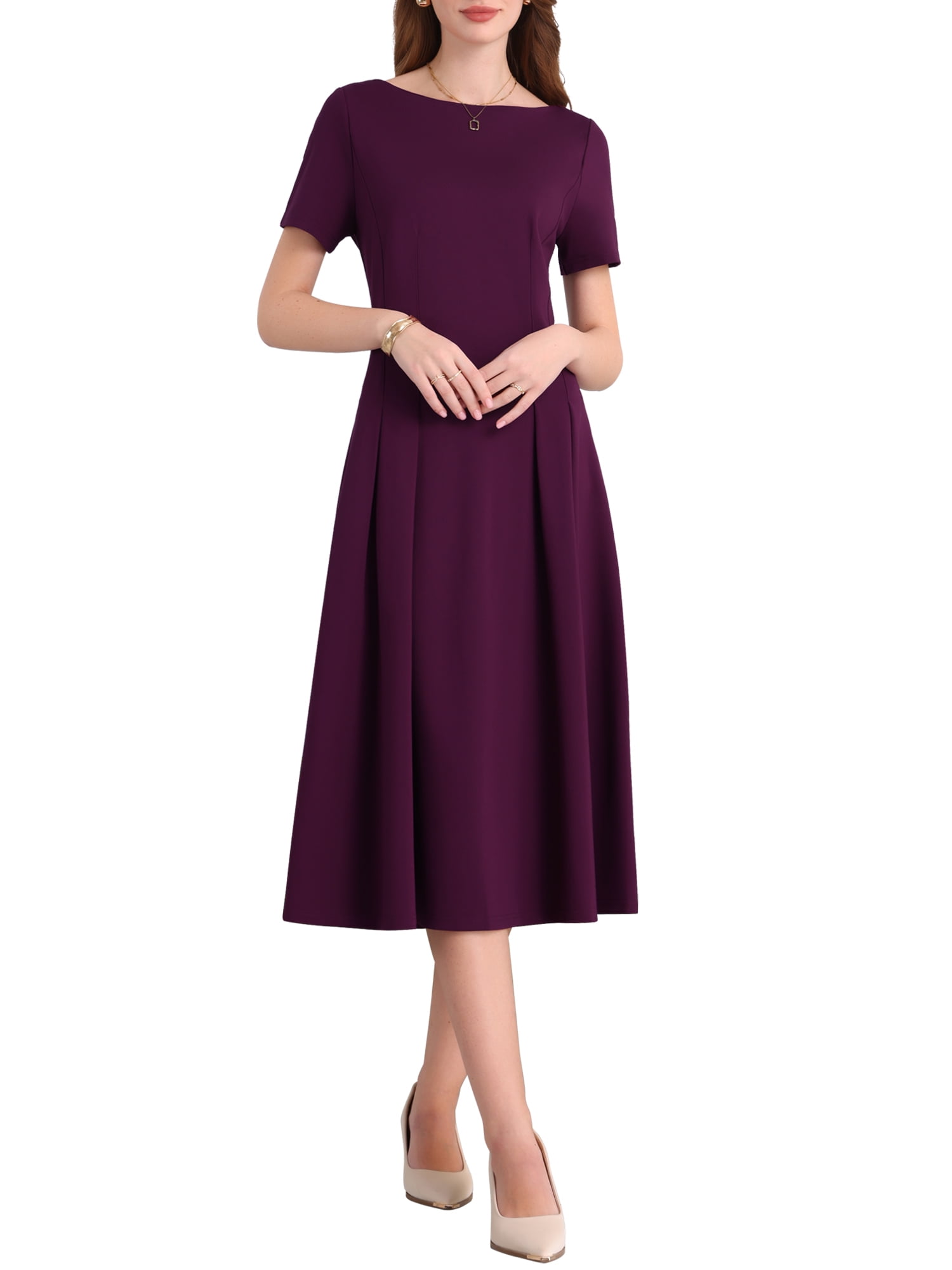 DARING DIVA Women's Boat Neck A-Line Midi Dress for Work Events M ...