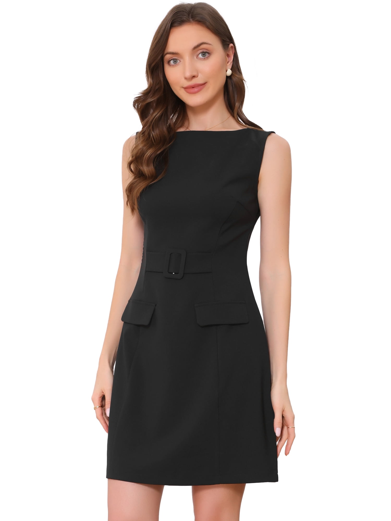 DARING DIVA Elegant Boat Neck Sleeveless A Line Dress XL Black ...