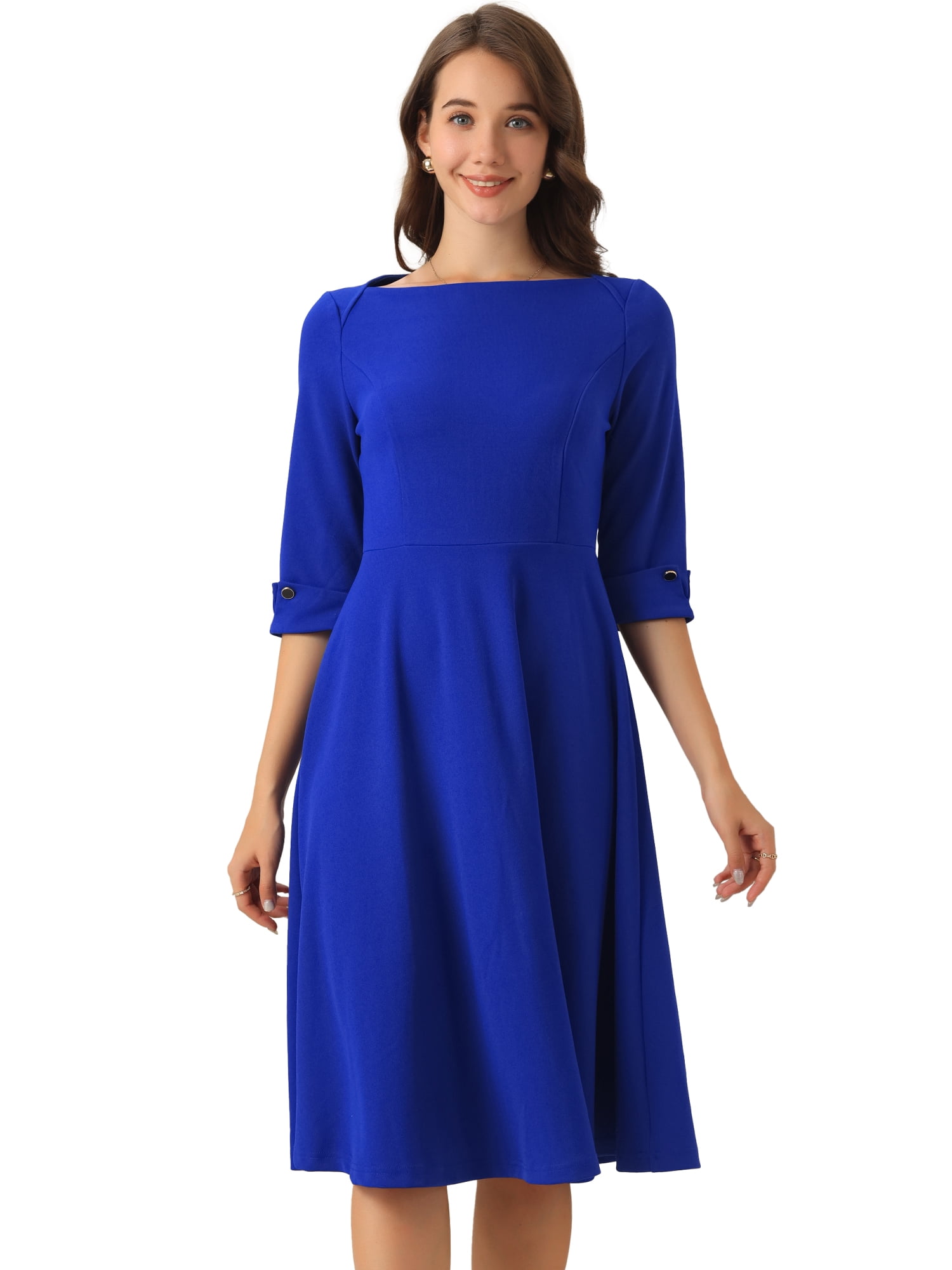 DARING DIVA Elegant Boat Neck Wear to Work Dress XS Royal Blue ...