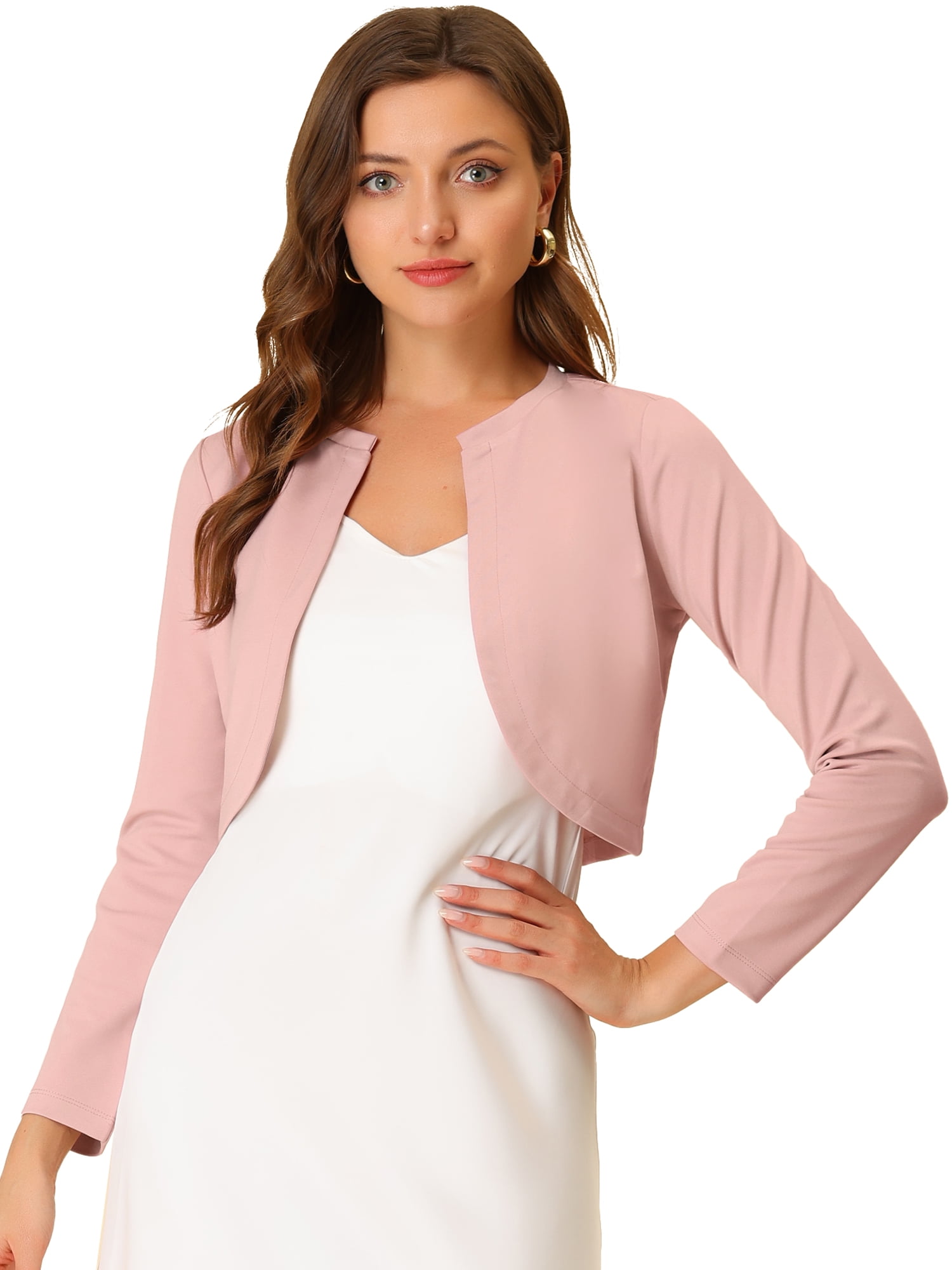 DARING DIVA Elegant Curved Hem Crop Shrug Cardigan S Pink - Walmart.com