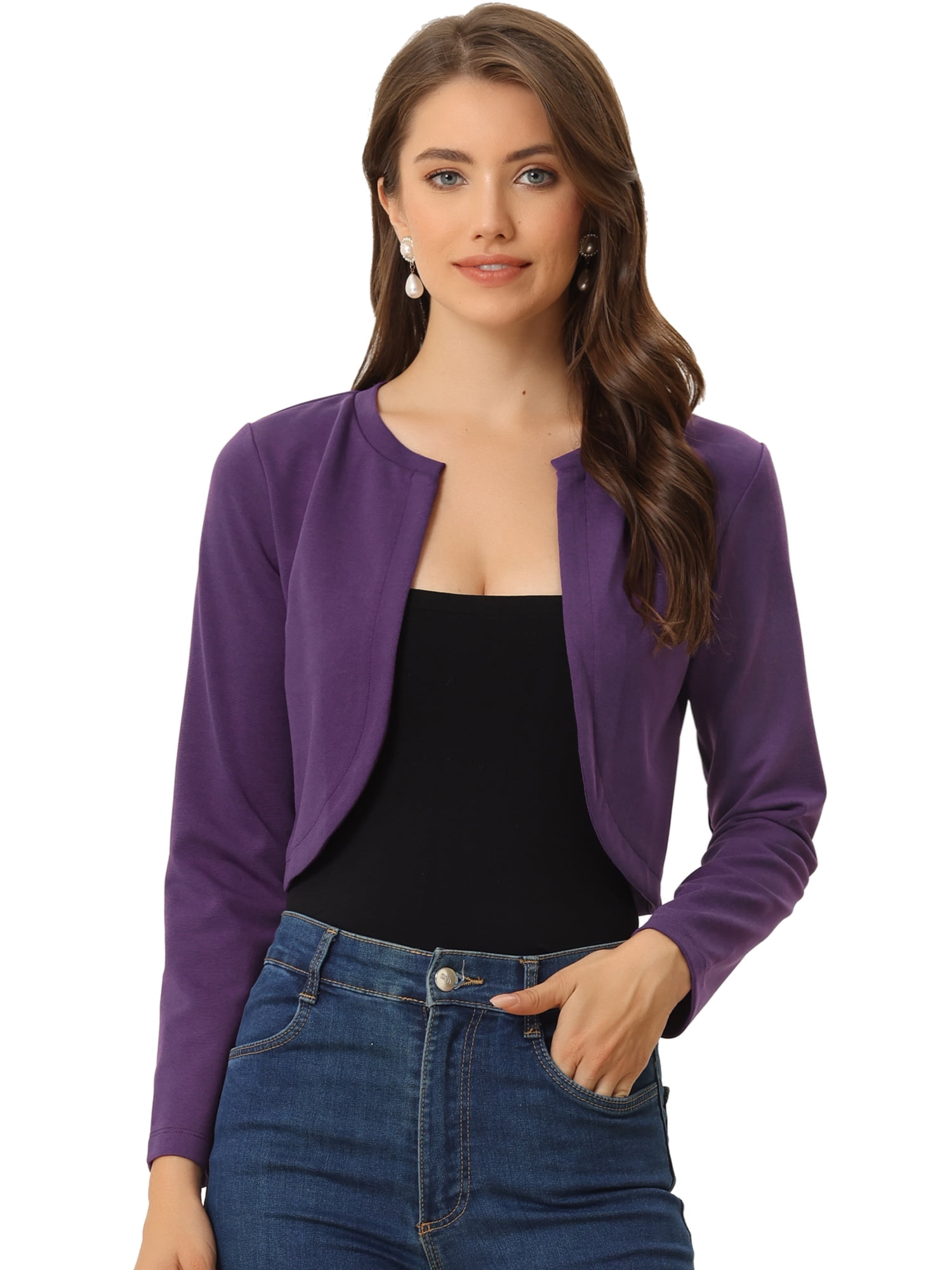 DARING DIVA Elegant Curved Hem Crop Shrug Cardigan XS Deep Purple ...