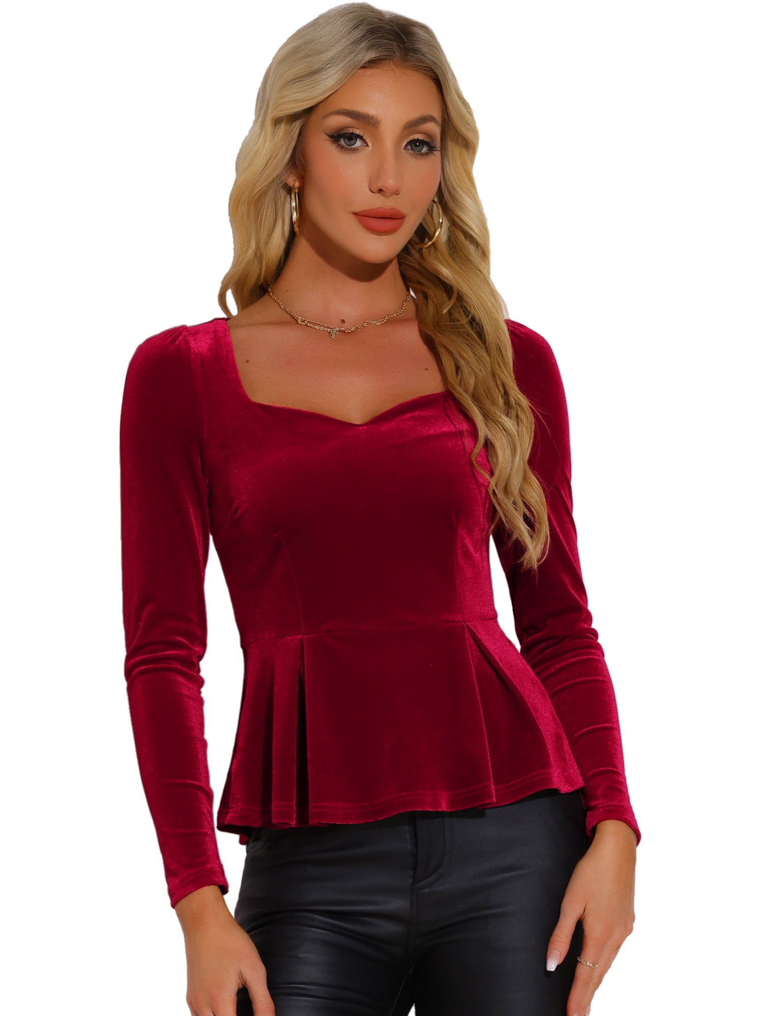 DARING DIVA Elegant Velvet Sweetheart Neck Peplum Top XS Red - Walmart.com