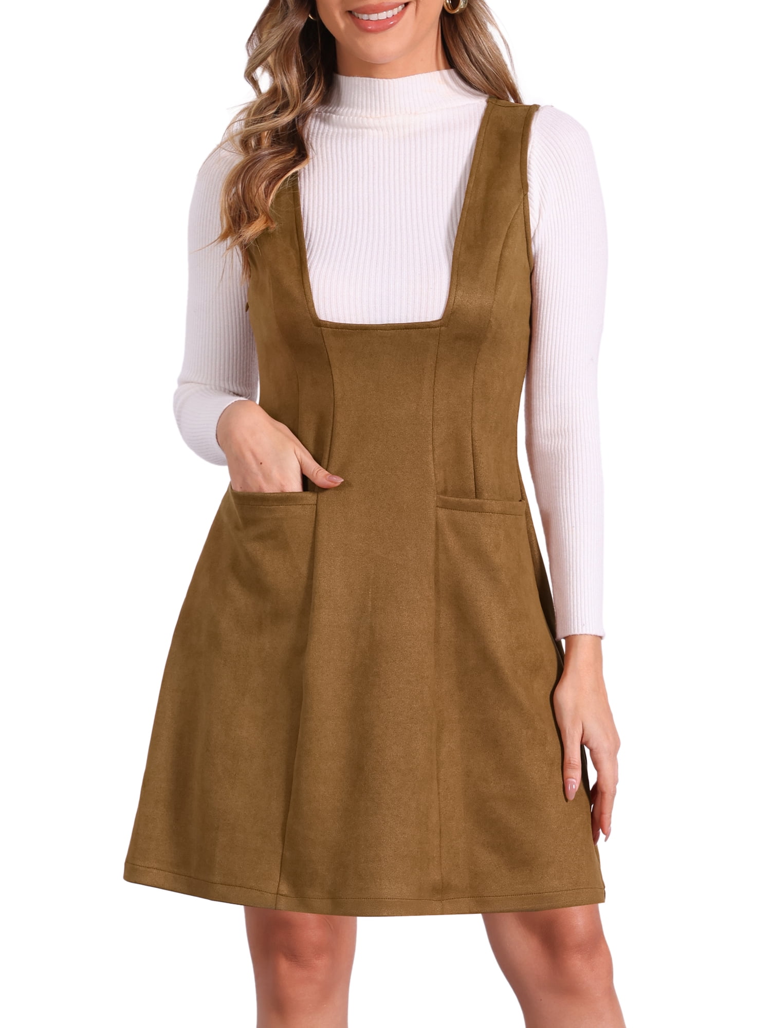 DARING DIVA Faux Suede Pinafore Sleeveless Dress XS Brown - Walmart.com