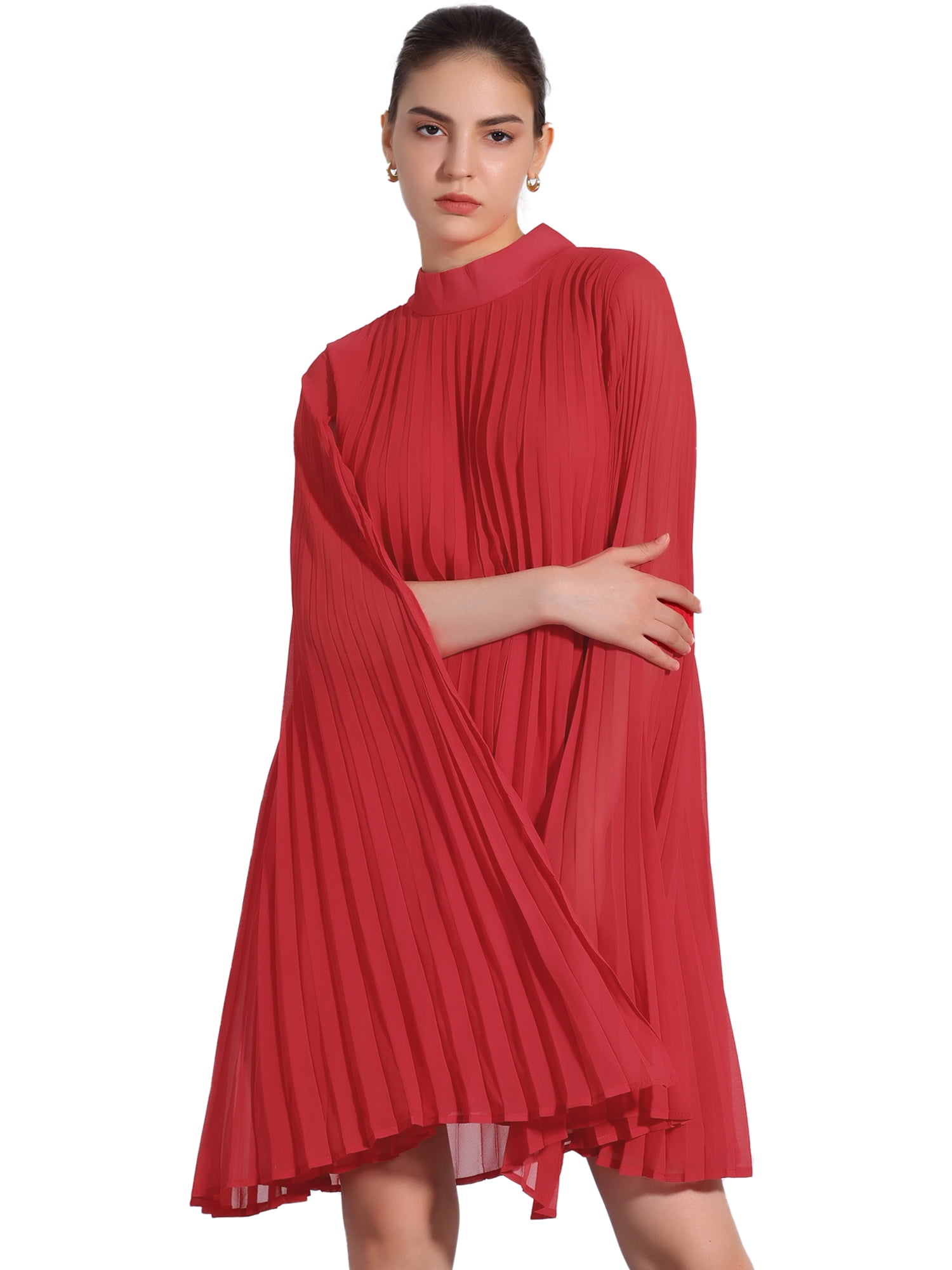 DARING DIVA Flowy Cloak Sleeve Cape Pleated Chiffon Dress 2XL Red ...