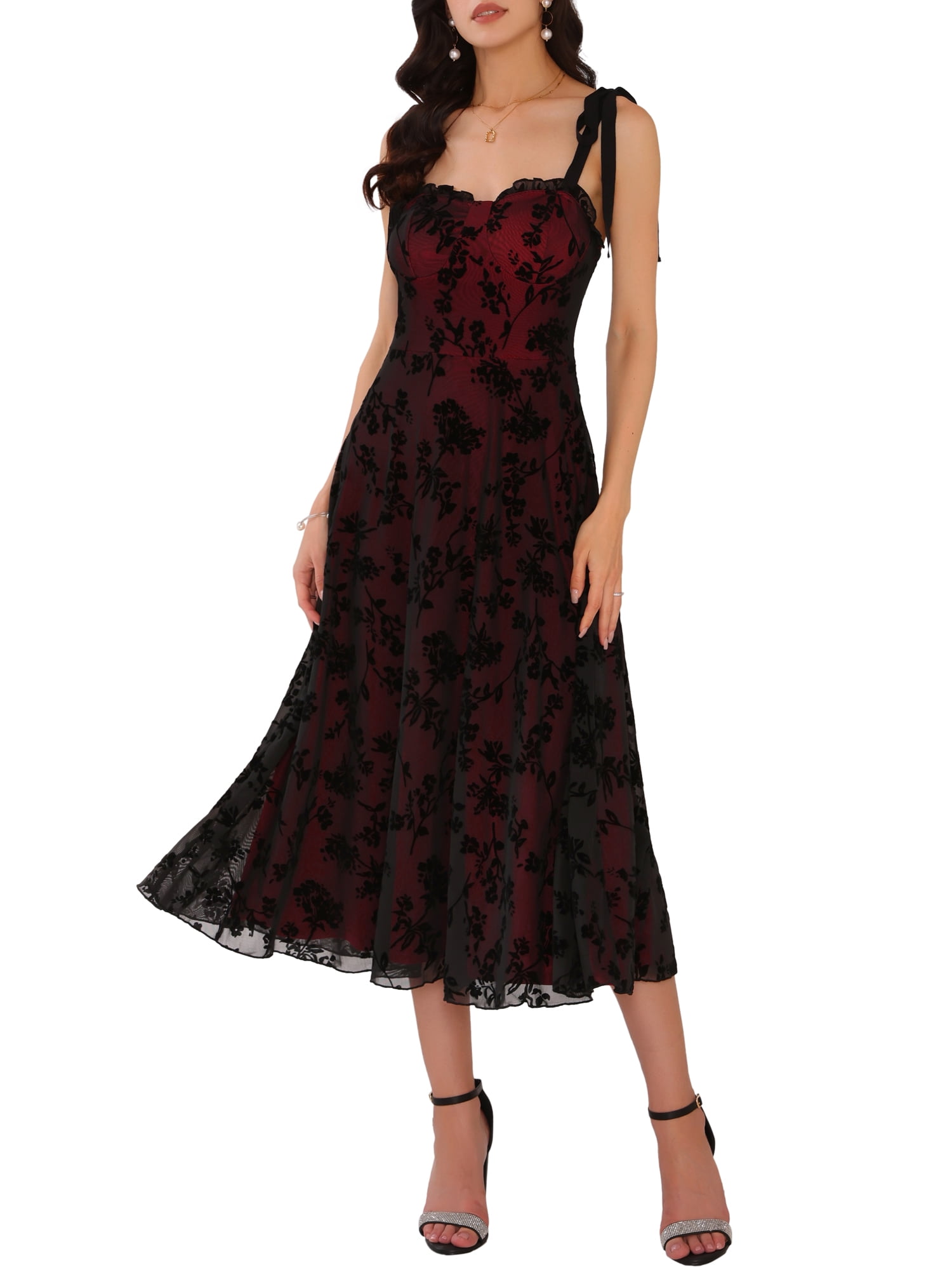 DARING DIVA Gothic Floral Print Sleeveless Cocktail Dress 2XL Black ...