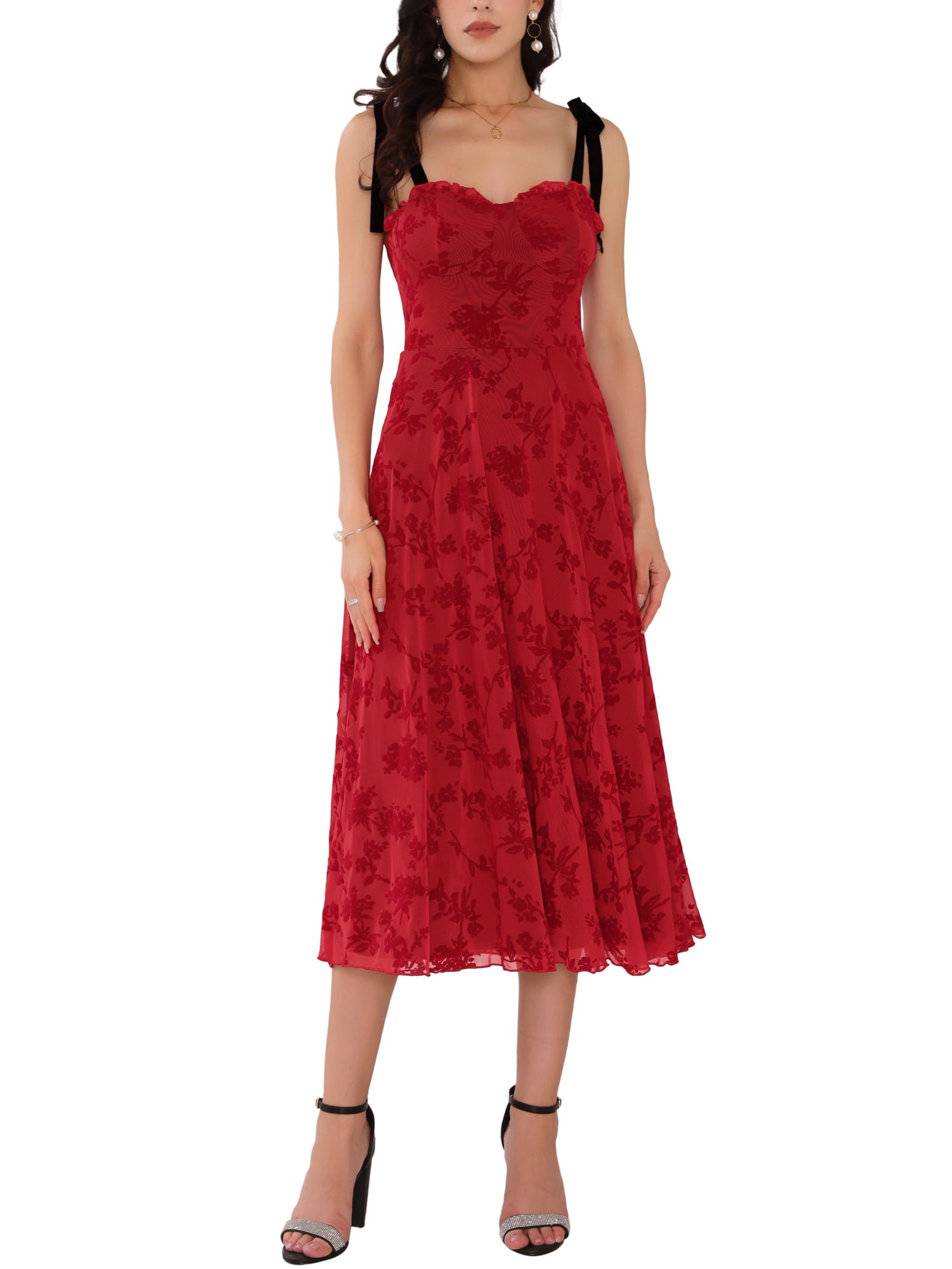 DARING DIVA Gothic Floral Print Sleeveless Cocktail Dress 2XL Red ...