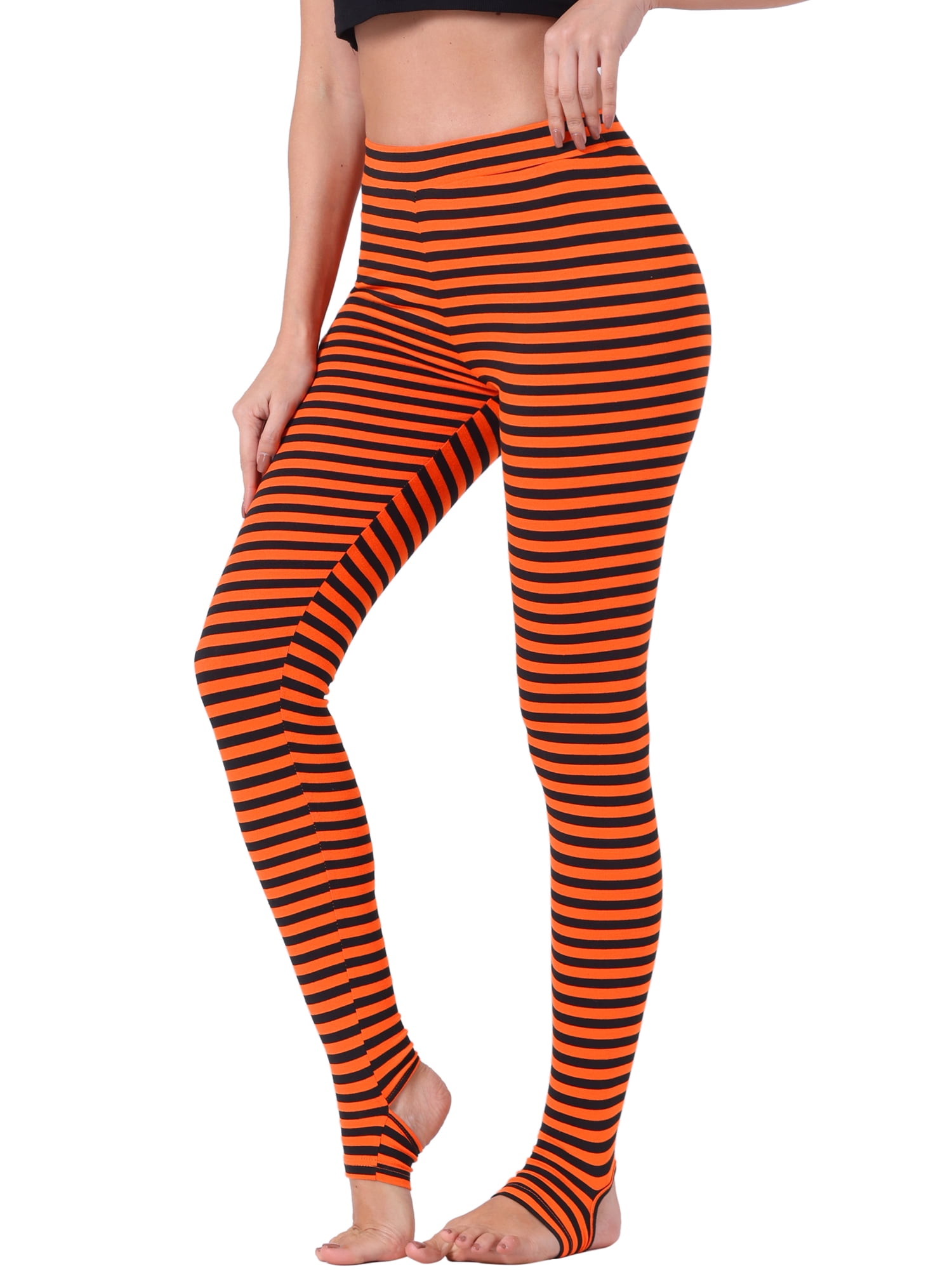 DARING DIVA High Waist Elastic Waistband Stirrup Pant L Black Orange ...