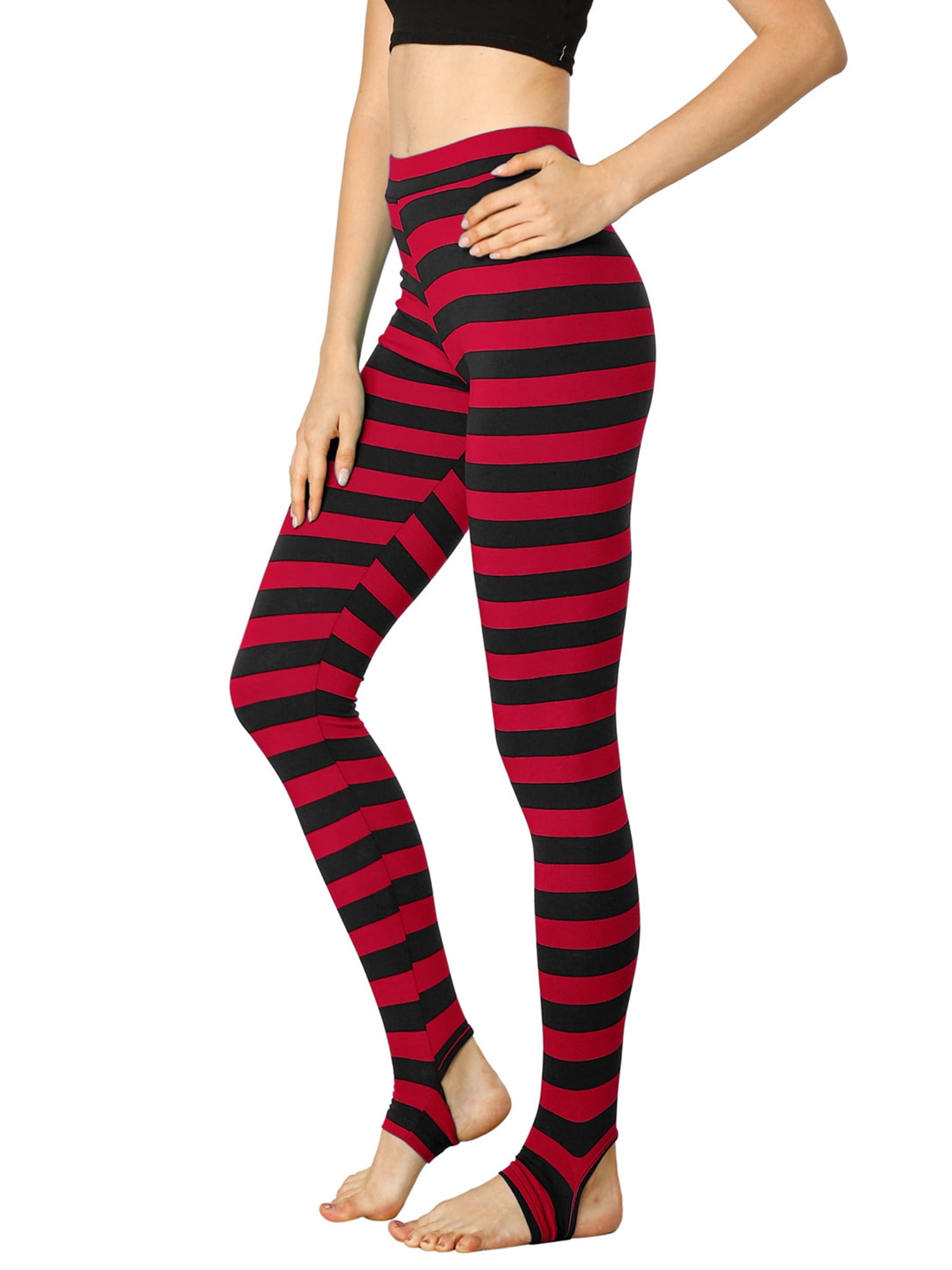 DARING DIVA High Waist Elastic Waistband Stirrup Pant XL Red Black ...