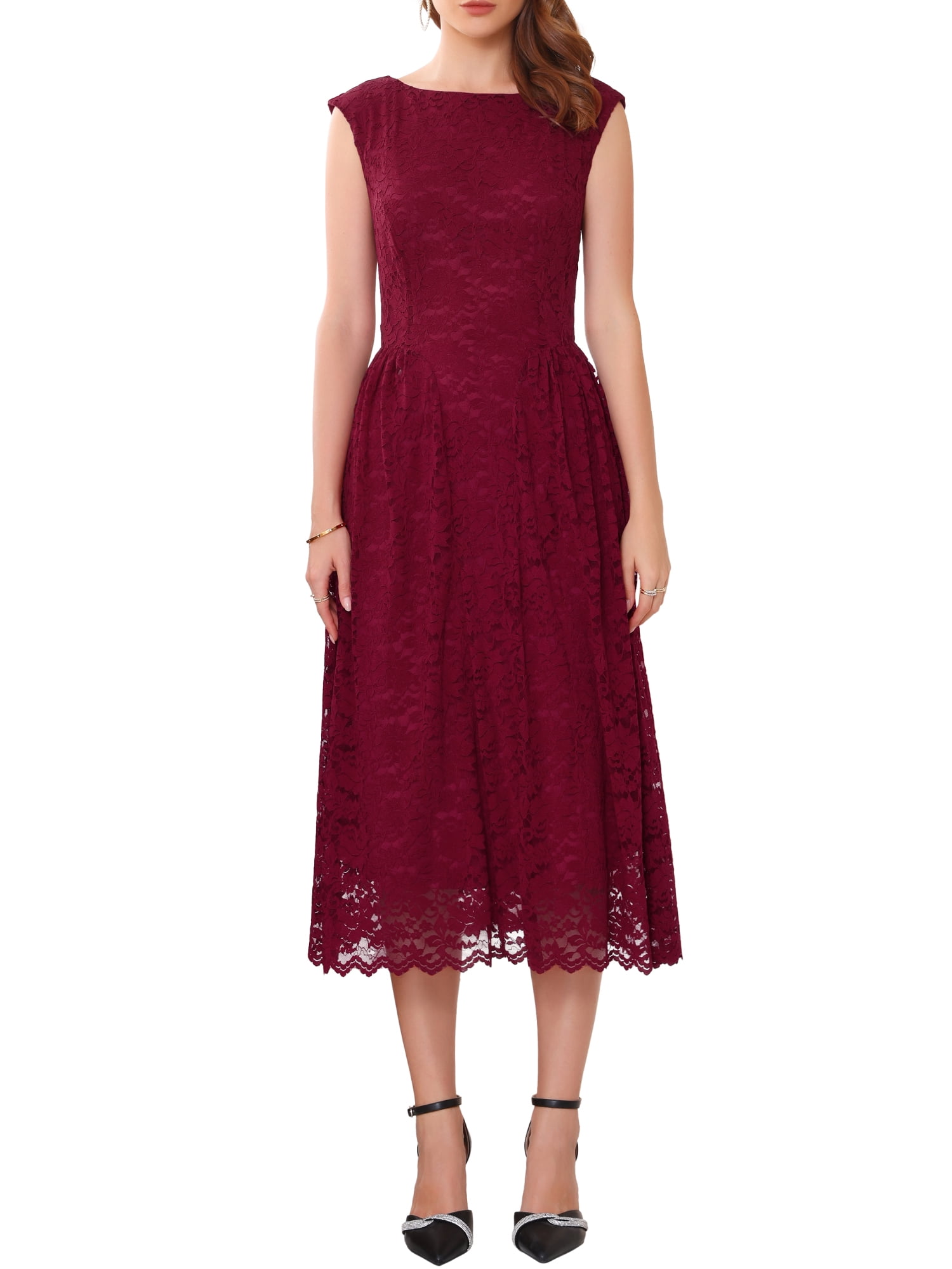 DARING DIVA Women's Boat Neck Vintage Formal Wedding Guest Lace Dress L ...