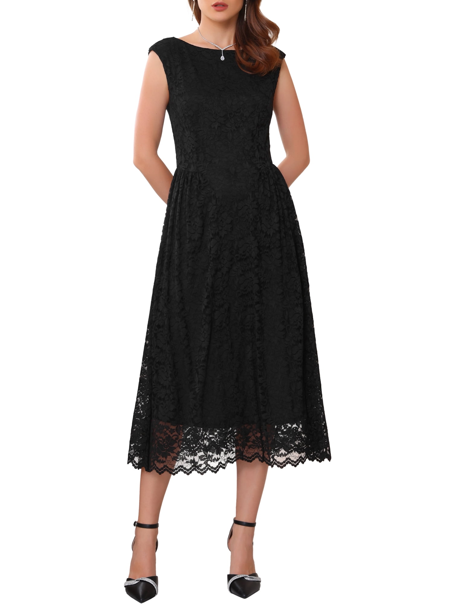DARING DIVA Lace Boat Neck Vintage Cocktail Midi Dress XL Black ...
