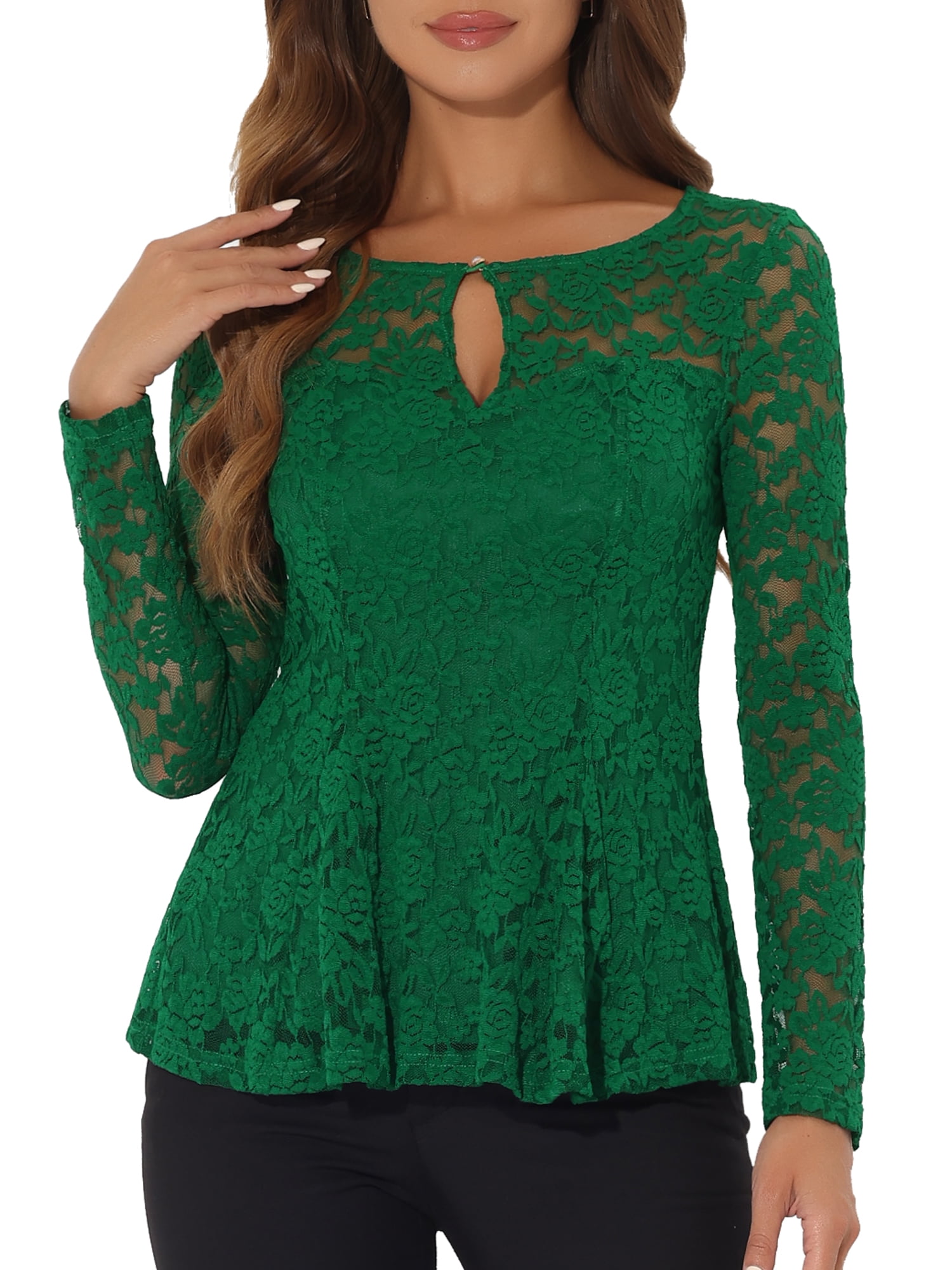 DARING DIVA Lace Peplum Tops Elegant Floral Lace Blouse S Green ...