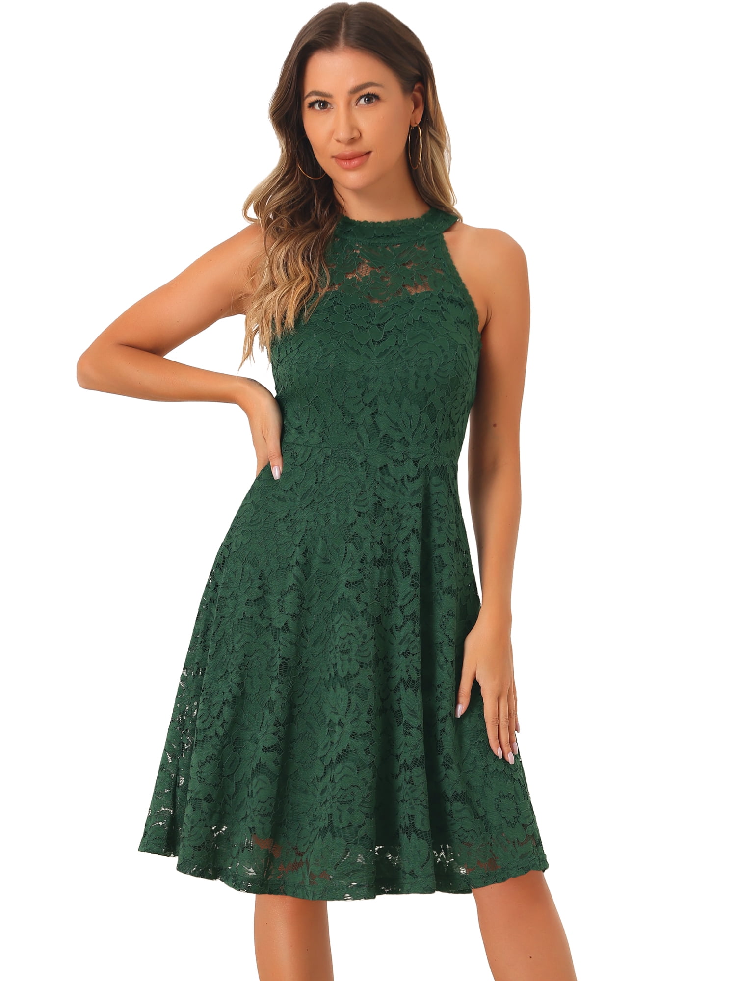 DARING DIVA Lace Sleeveless Elegant Cocktail A-Line Dress XS Dark Green ...