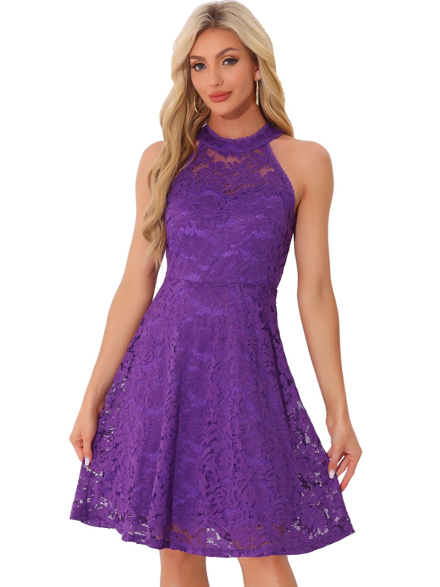DARING DIVA Lace Sleeveless Elegant Cocktail A-Line Dress XS Purple ...