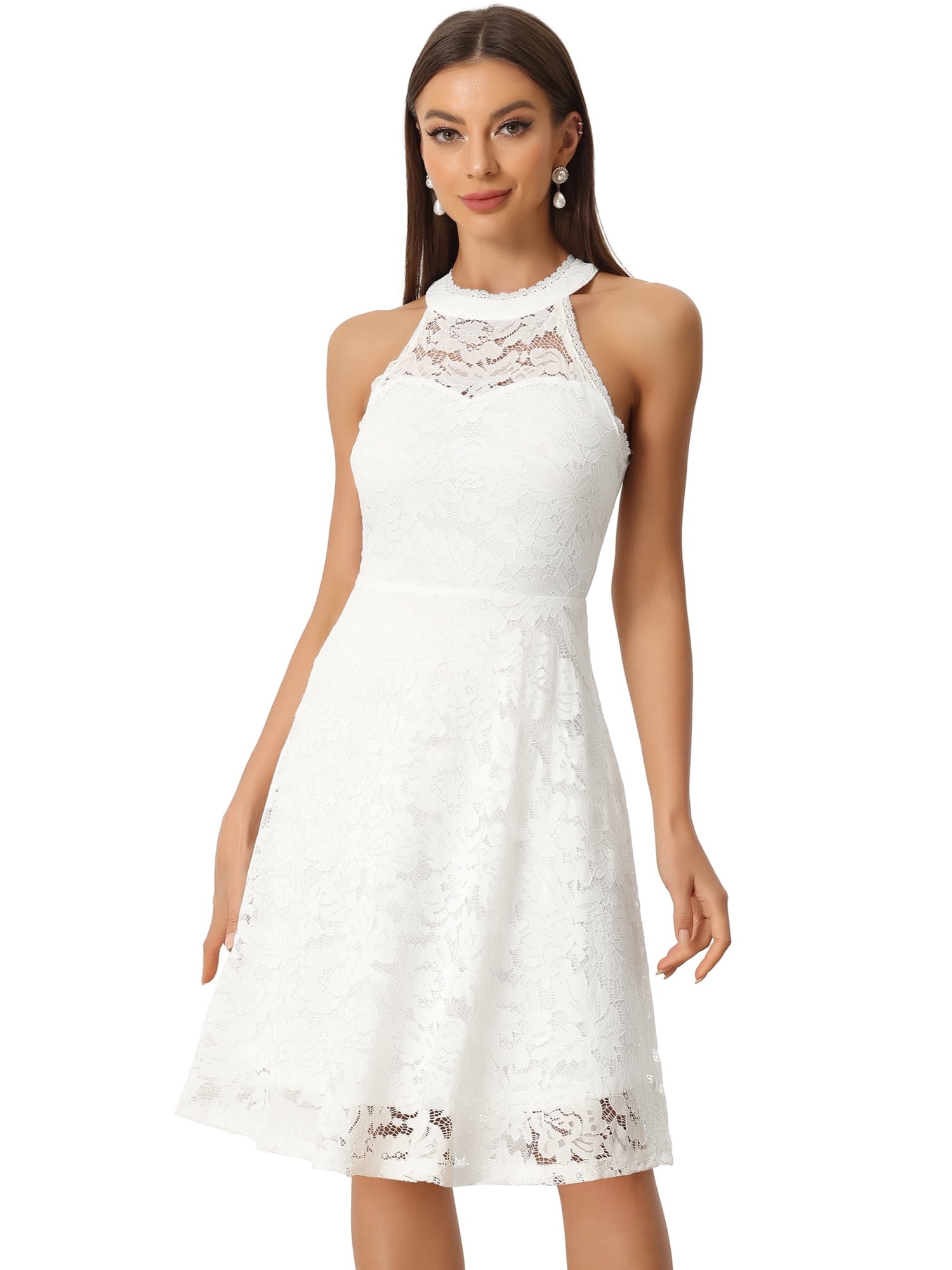 DARING DIVA Lace Sleeveless Elegant Cocktail A-Line Dress XS White ...