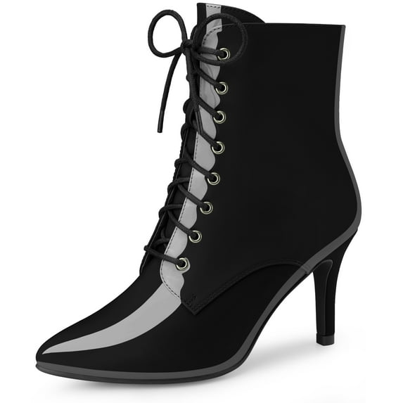 DARING DIVA Lace Up Pointed Toe and Stiletto Heel Boots Black 8 ...