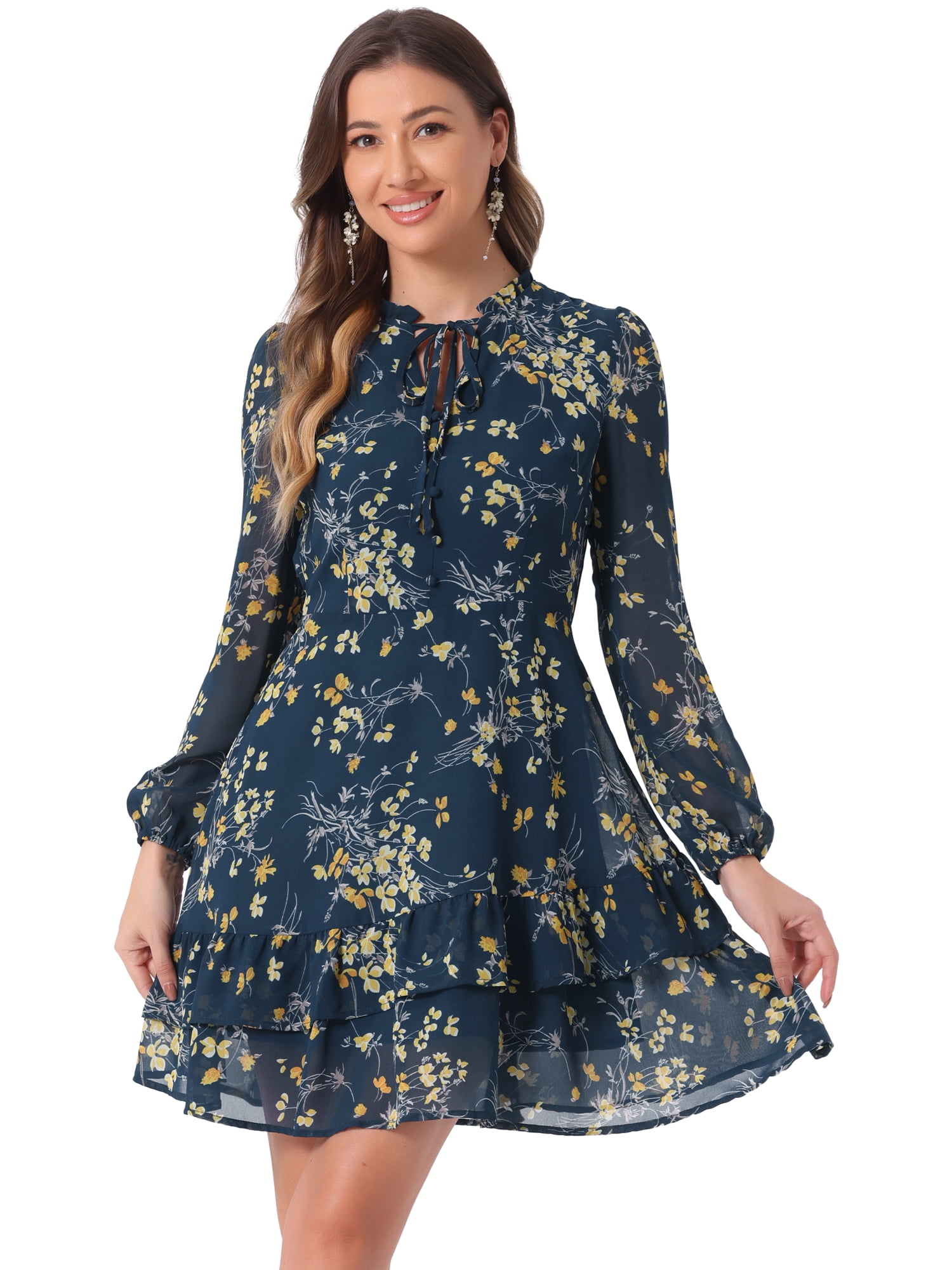 DARING DIVA Layered Tiered Semi Sheer Chiffon Mini Dress XS Dark Blue ...