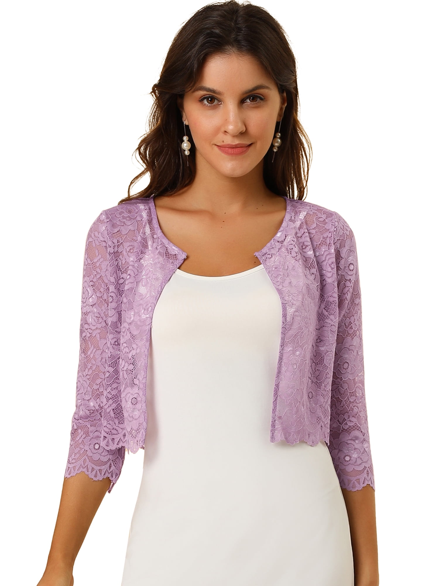 DARING DIVA Leisure Allover Floral Lace Crop Shrug Cardigan XL Purple ...