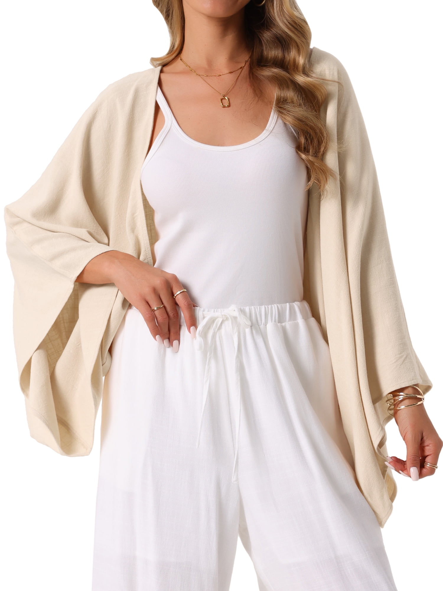 DARING DIVA Women's Linen Cardigan 3/4 Sleeve Open Front Lightweight ...