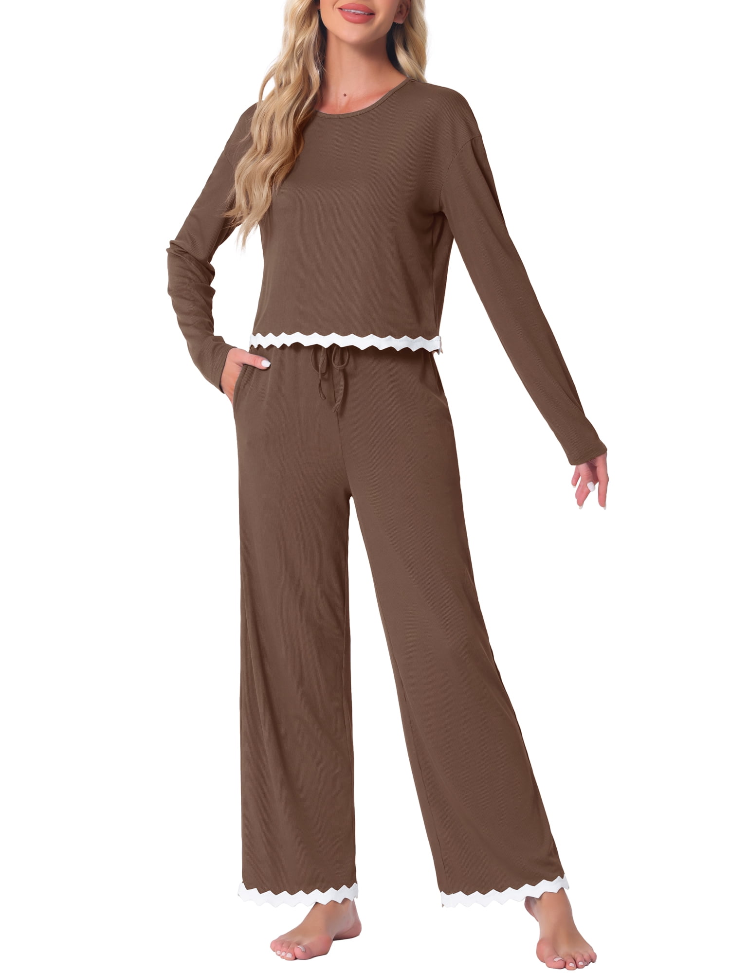 DARING DIVA Long Sleeve Crewneck Lounge Sets Contrast Color Trims S ...