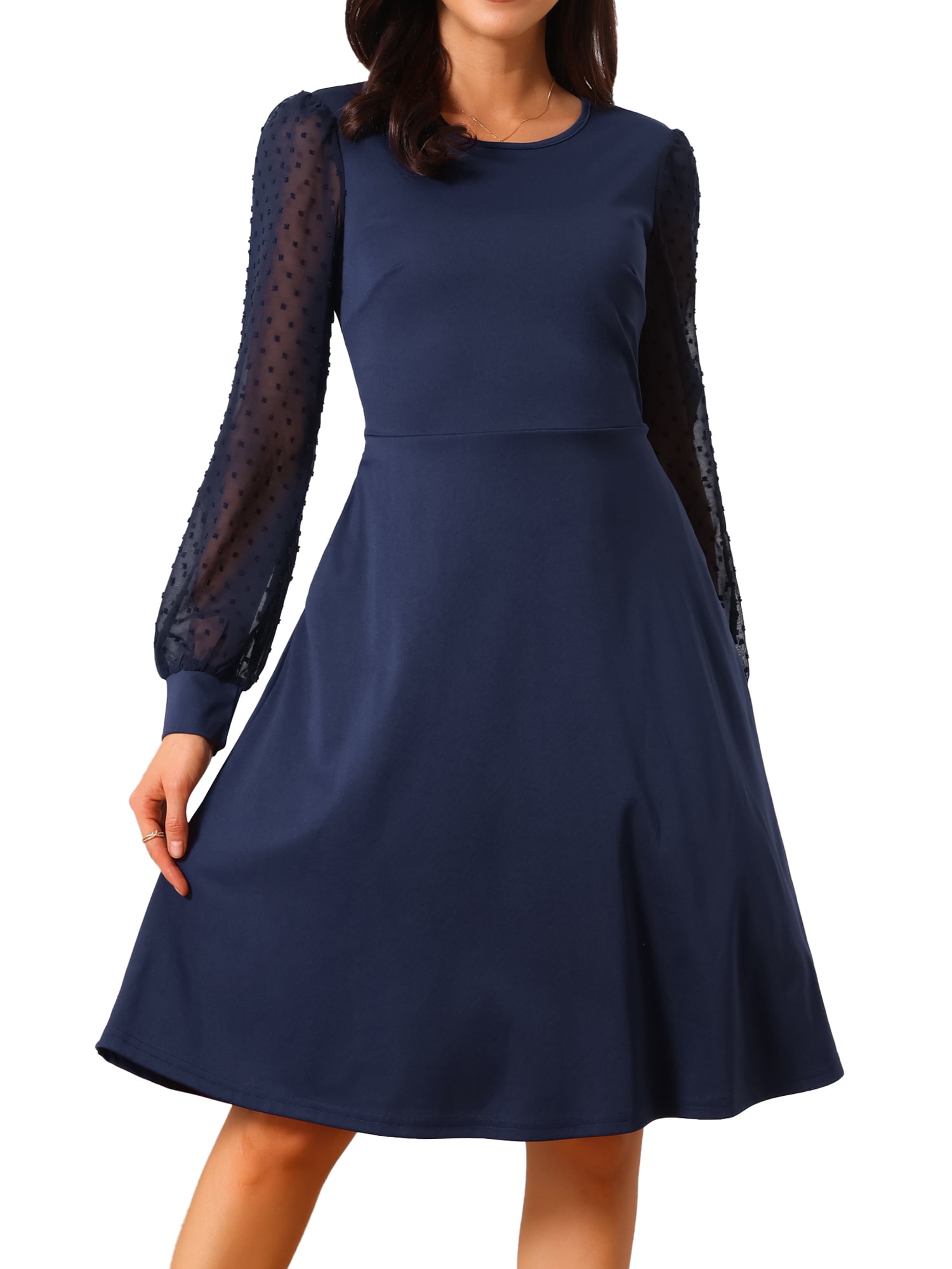 DARING DIVA Long Sleeve Round Neck Cocktail Dress M Dark Blue - Walmart.com