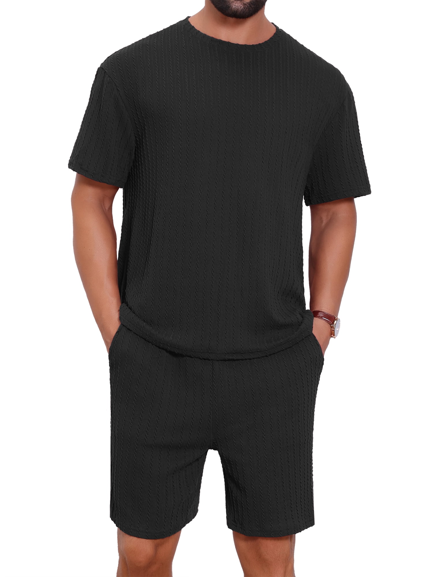 DARING DIVA Men's 2 Pieces Texture Crew Neck Shirt Top and Shorts ...