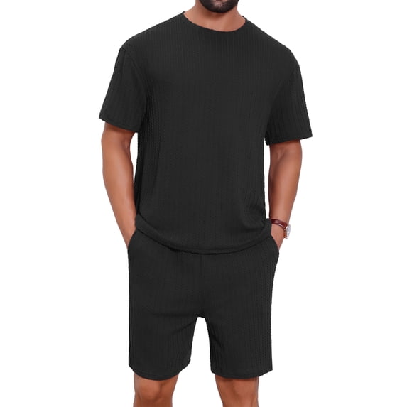 DARING DIVA Men's 2 Pieces Texture Crew Neck Shirt Top and Shorts ...