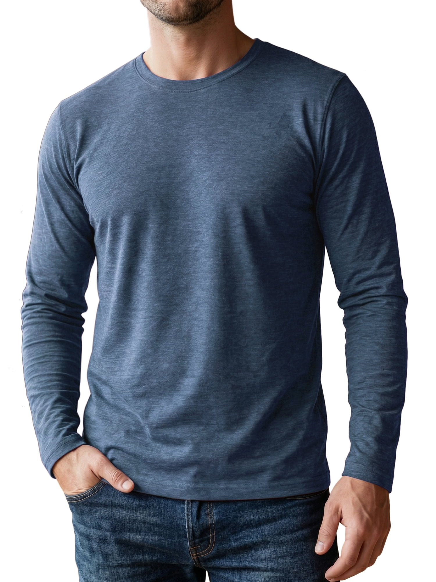 DARING DIVA Men's Basic Soft Stretch Long Sleeves Tee XL Navy Blue ...