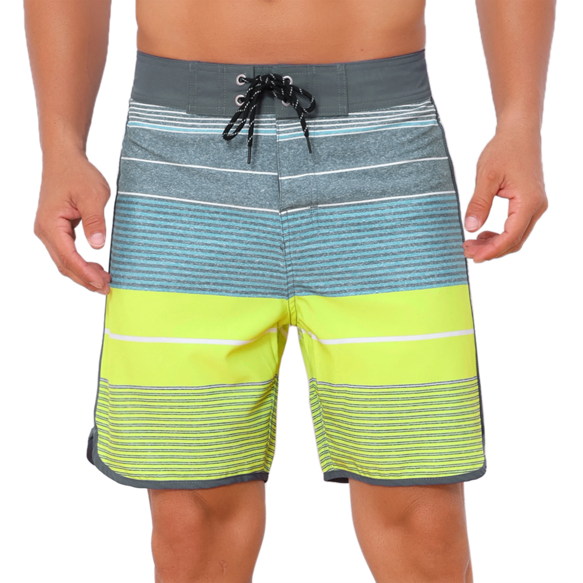 DARING DIVA Men's Drawstring Waist Color Block Striped Board Shorts 34 ...