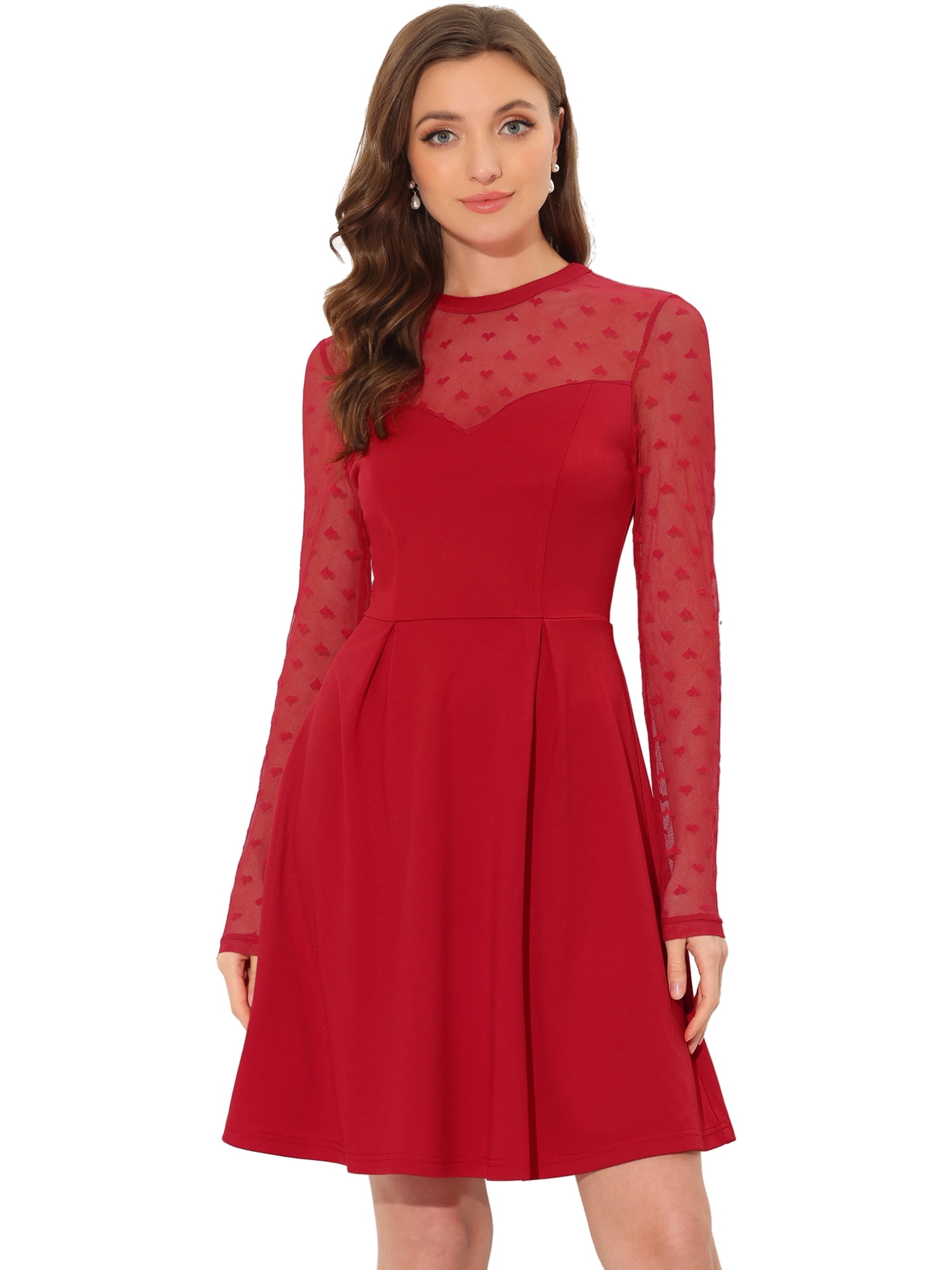 DARING DIVA Mesh Sheer Sleeve Skater Dress S Red - Walmart.com