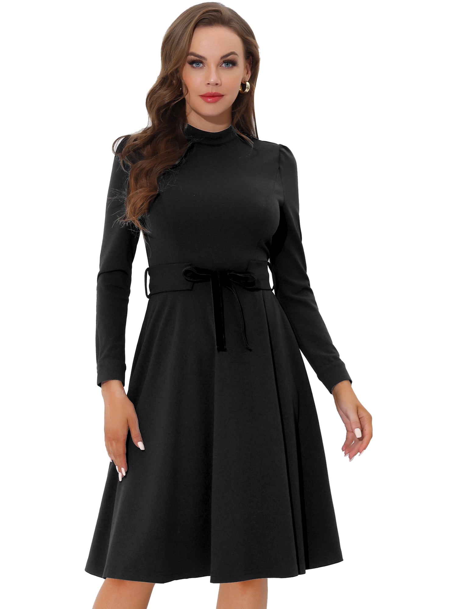 DARING DIVA Mock Neck Knit Below the Knee Tie Waist Dress XS Black ...