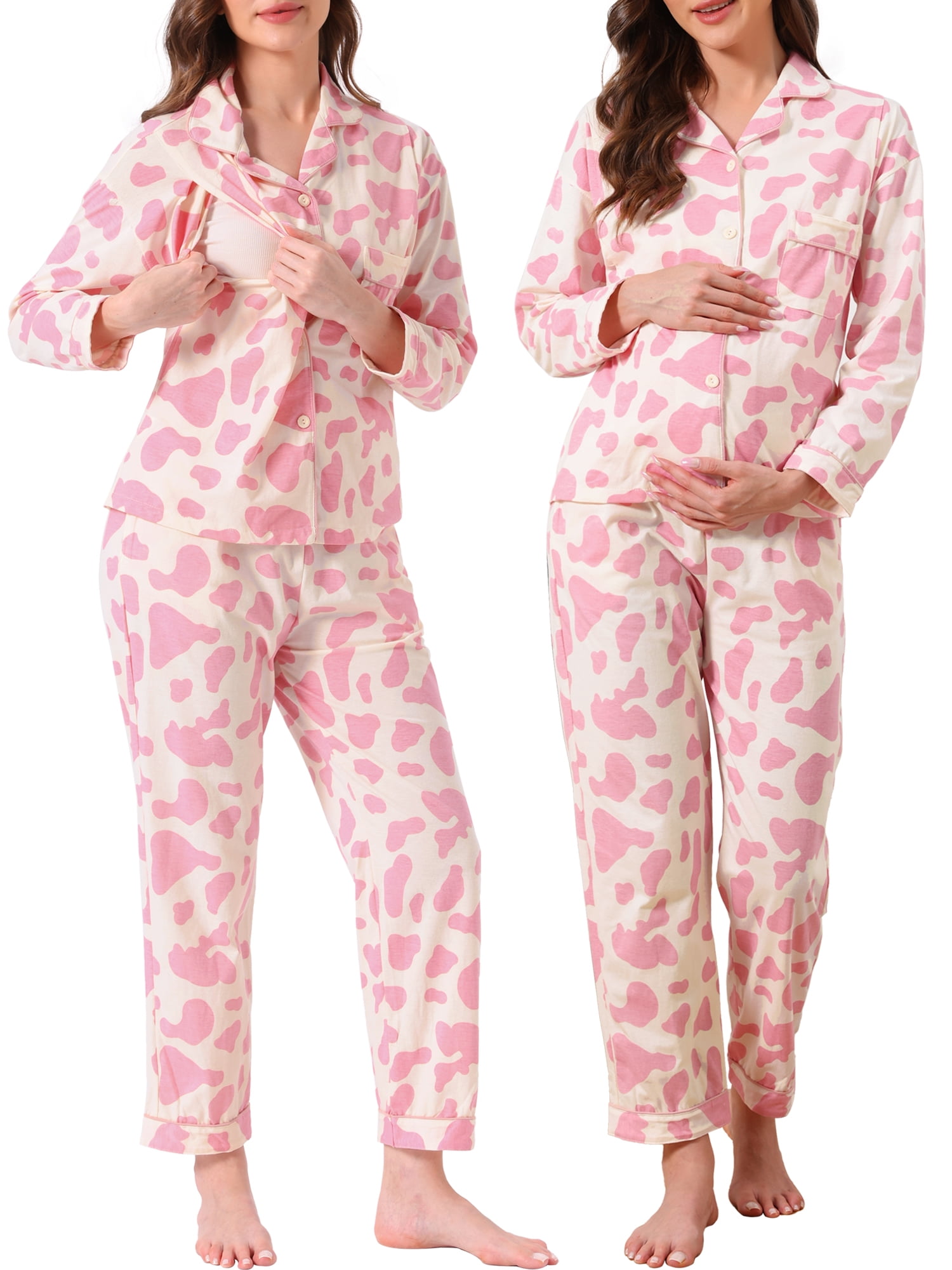 DARING DIVA Women's Nursing Postpartum Button Down Long Sleeve Pajama ...