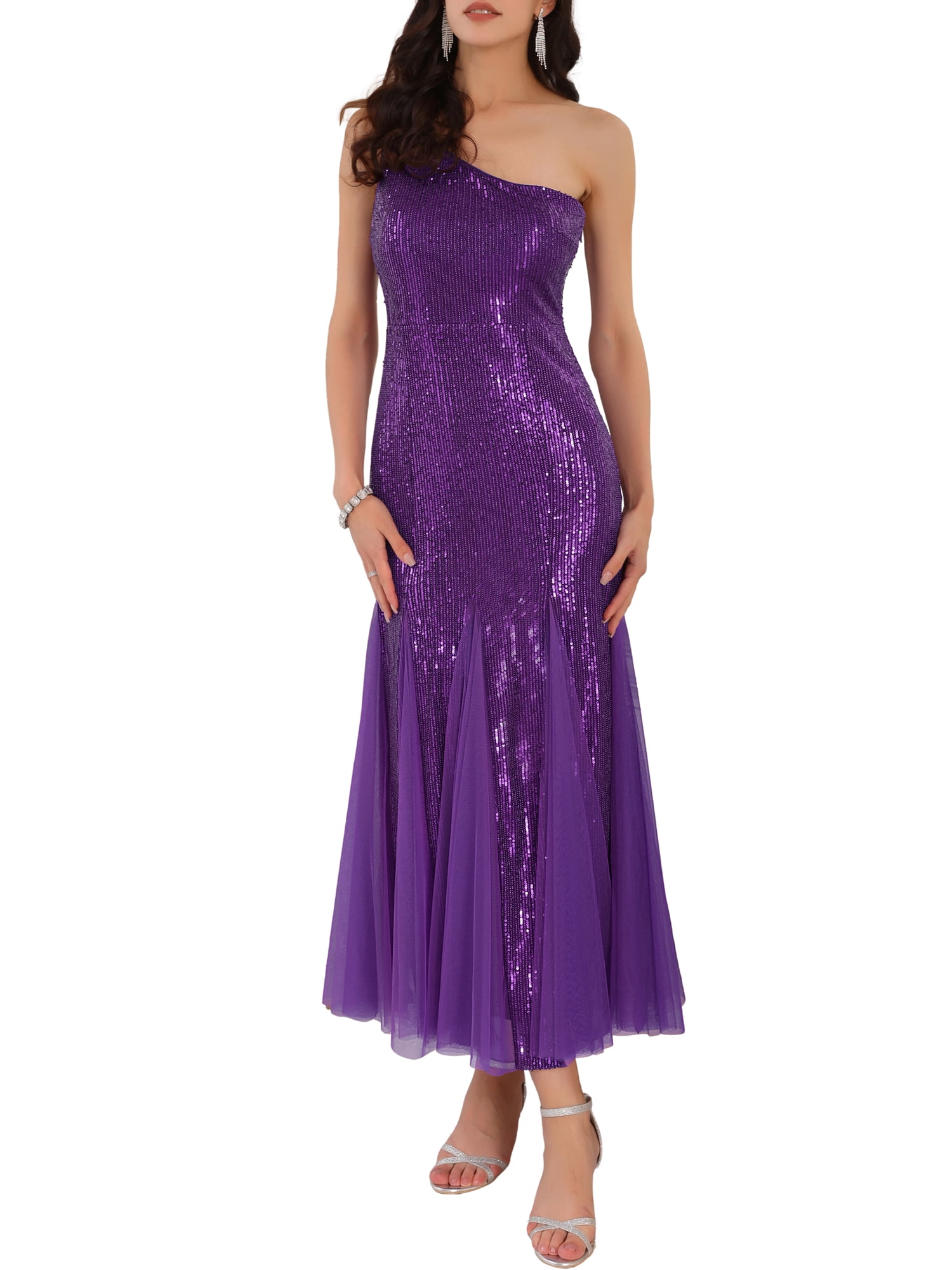 DARING DIVA One Shoulder Cocktail Mermaid Long Evening Dress M Dark ...