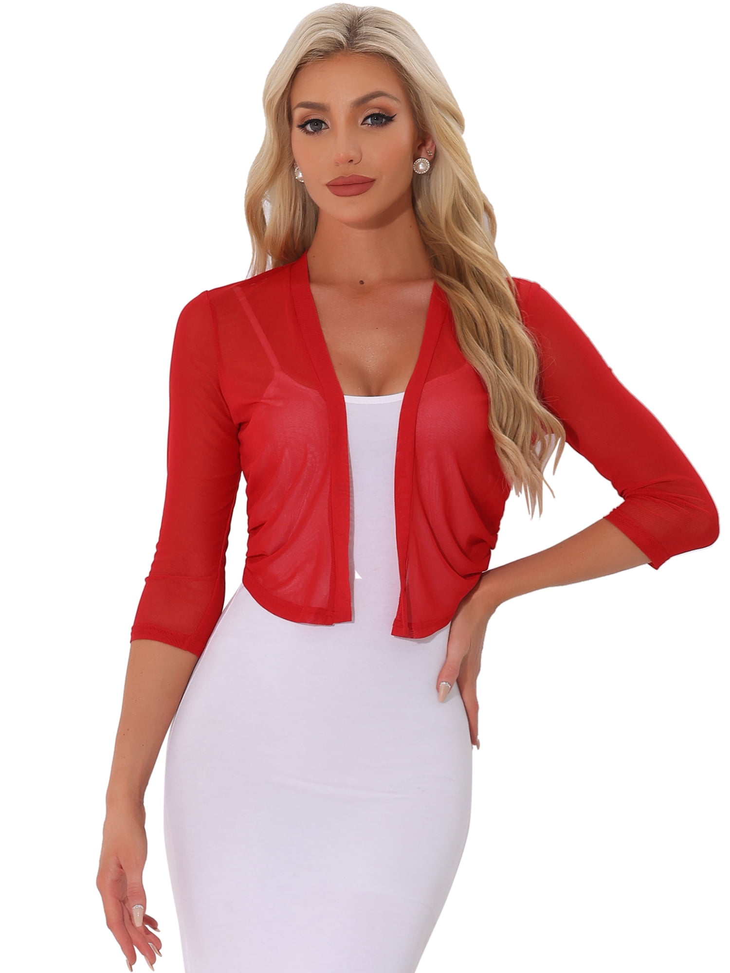 DARING DIVA Women's Elegant 3/4 Sleeve Mesh Sheer Cardigan Evening ...