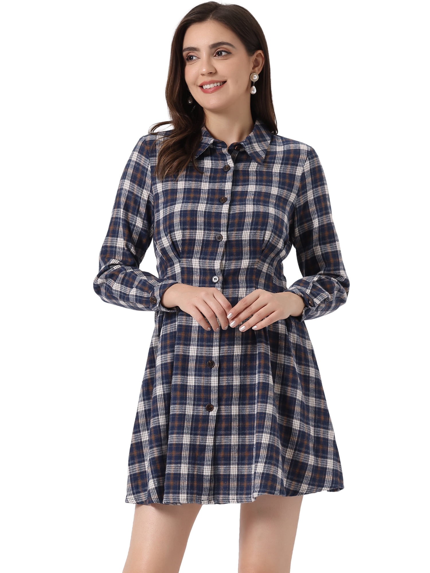 DARING DIVA Plaid Cinched Waist Button Up A-Line Tartan Shirt Mini ...