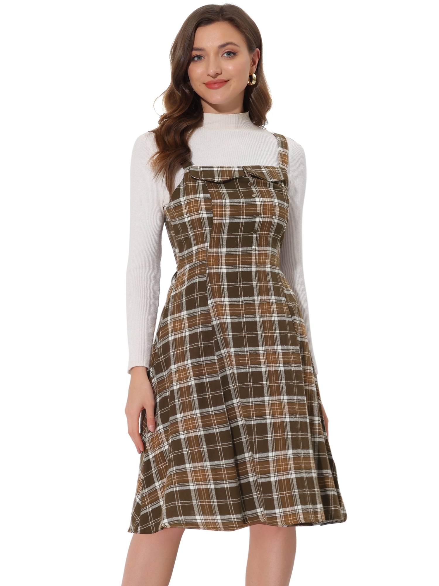 DARING DIVA Plaid Sleeveless Tie Back A-Line Overall Pinafore Dress 2XL ...