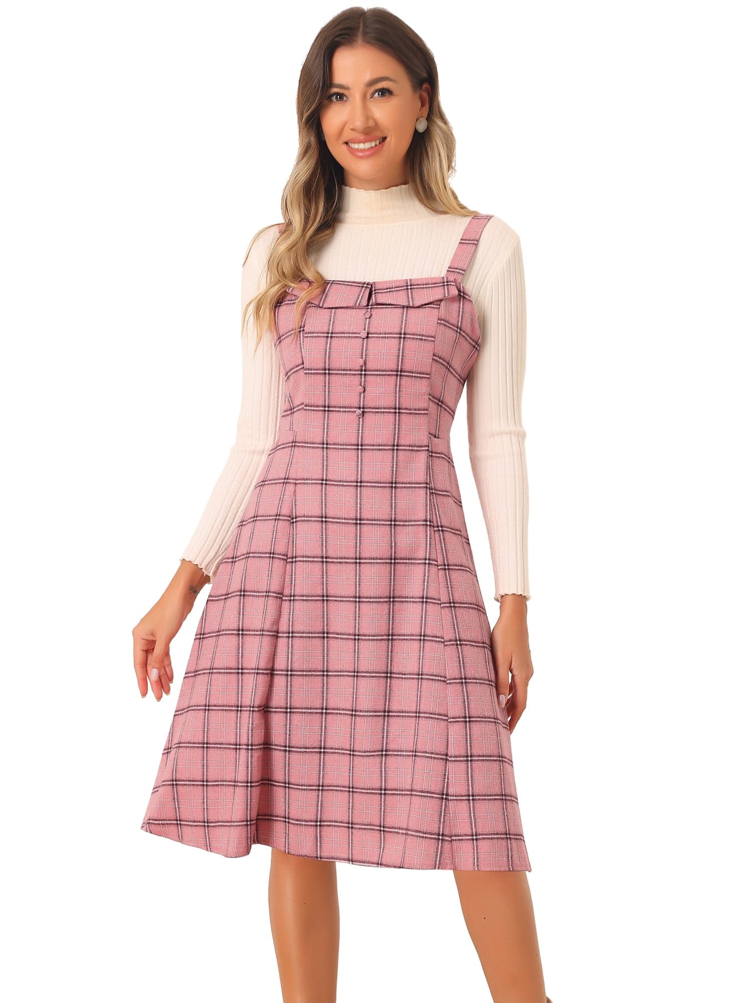 DARING DIVA Plaid Sleeveless Tie Back A-Line Overall Pinafore Dress M ...