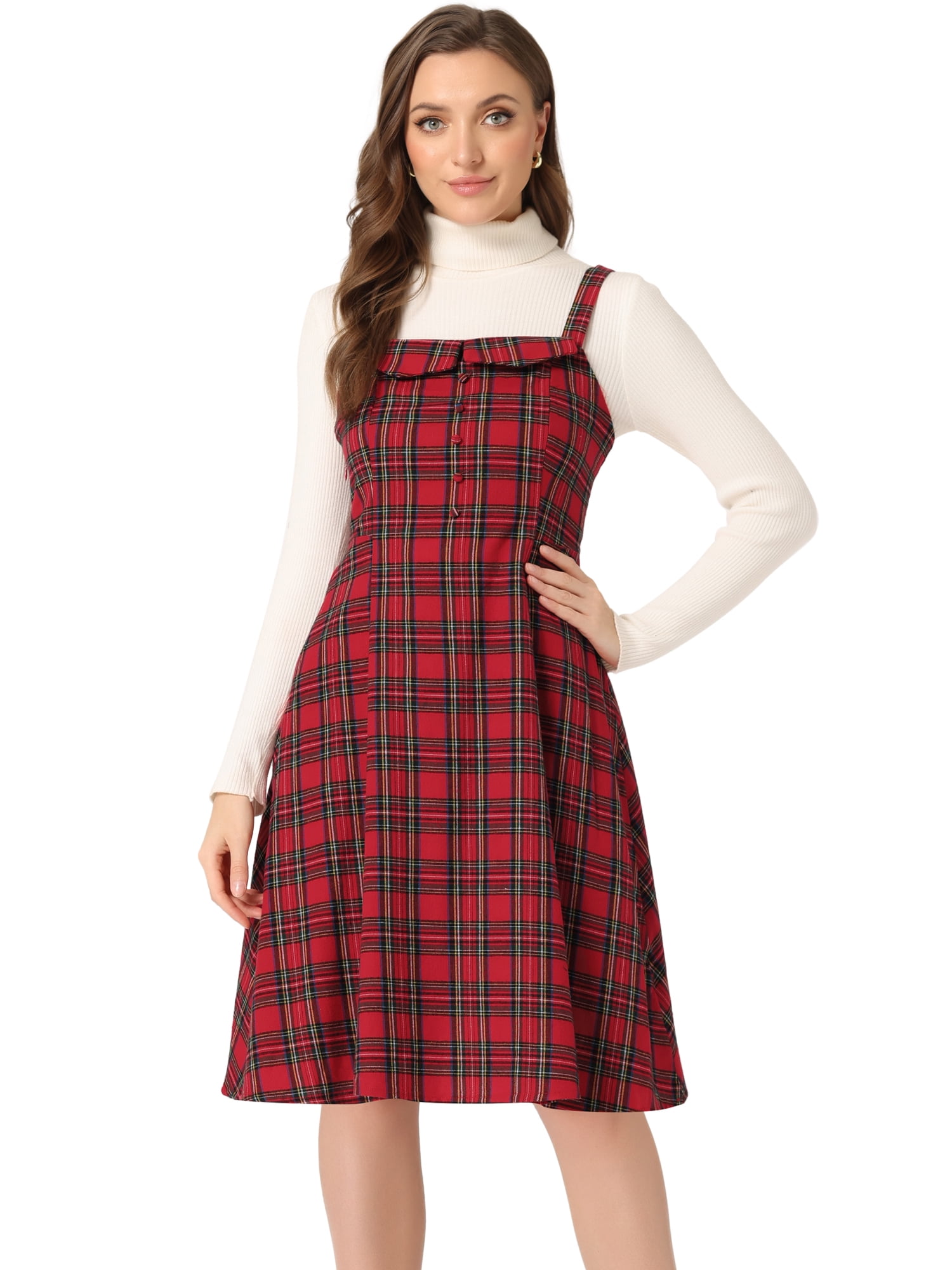 DARING DIVA Plaid Sleeveless Tie Back A-Line Overall Pinafore Dress S ...